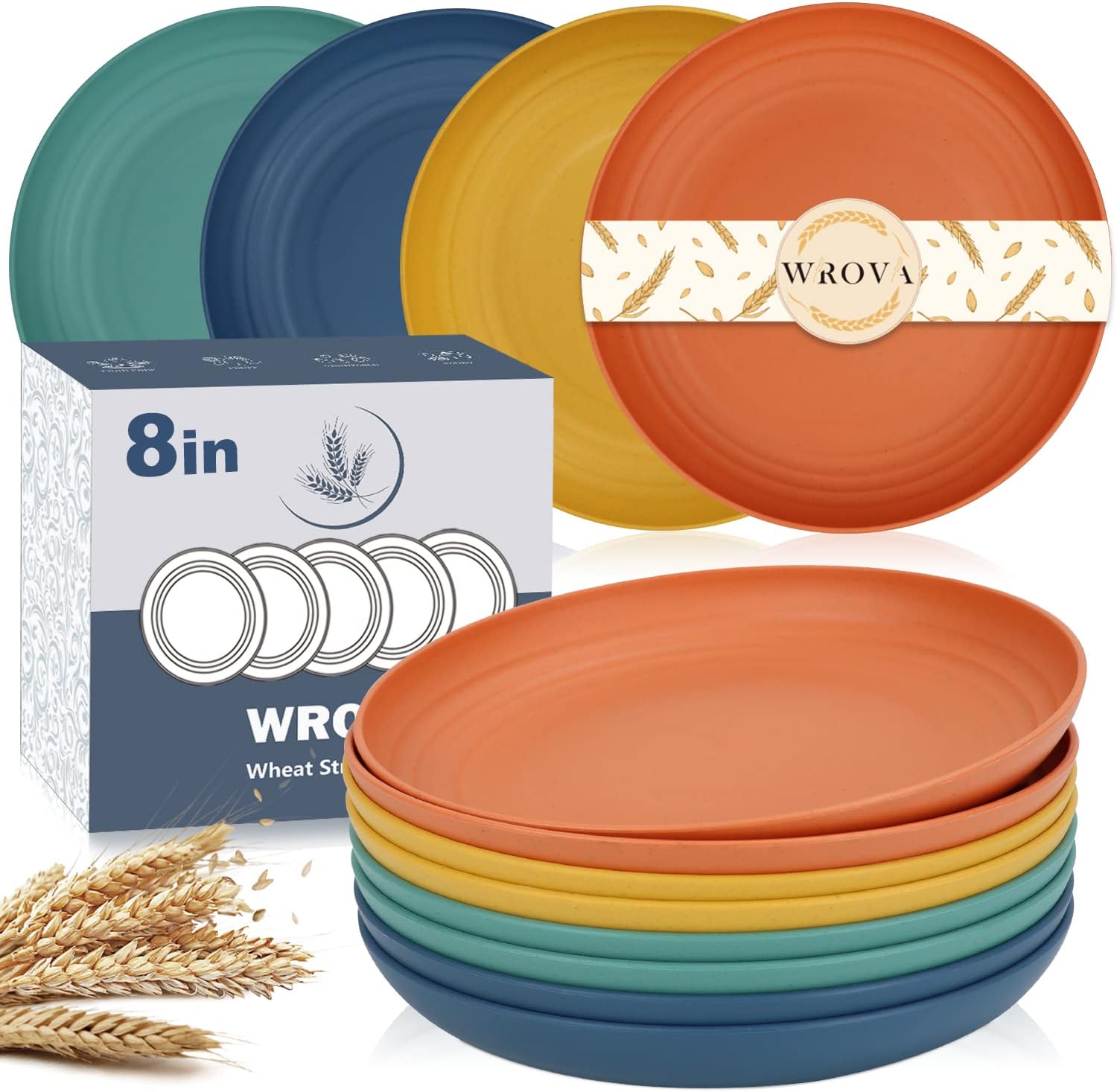 Amazon.com | Wrova Wheat Straw Plates - 8 Inch Unbreakable Dinner ...
