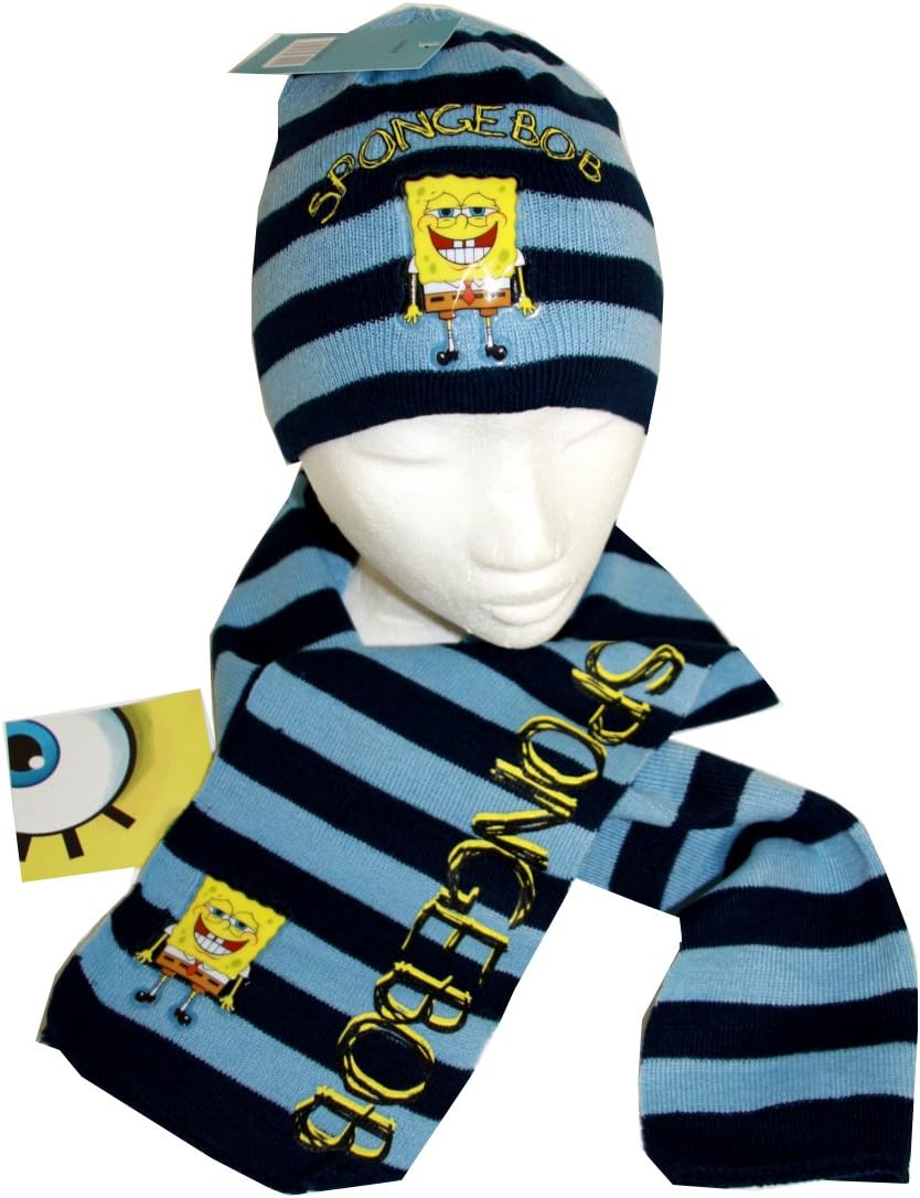 SPONGEBOB striped Beanie Hat and Scarf : Amazon.co.uk: Fashion