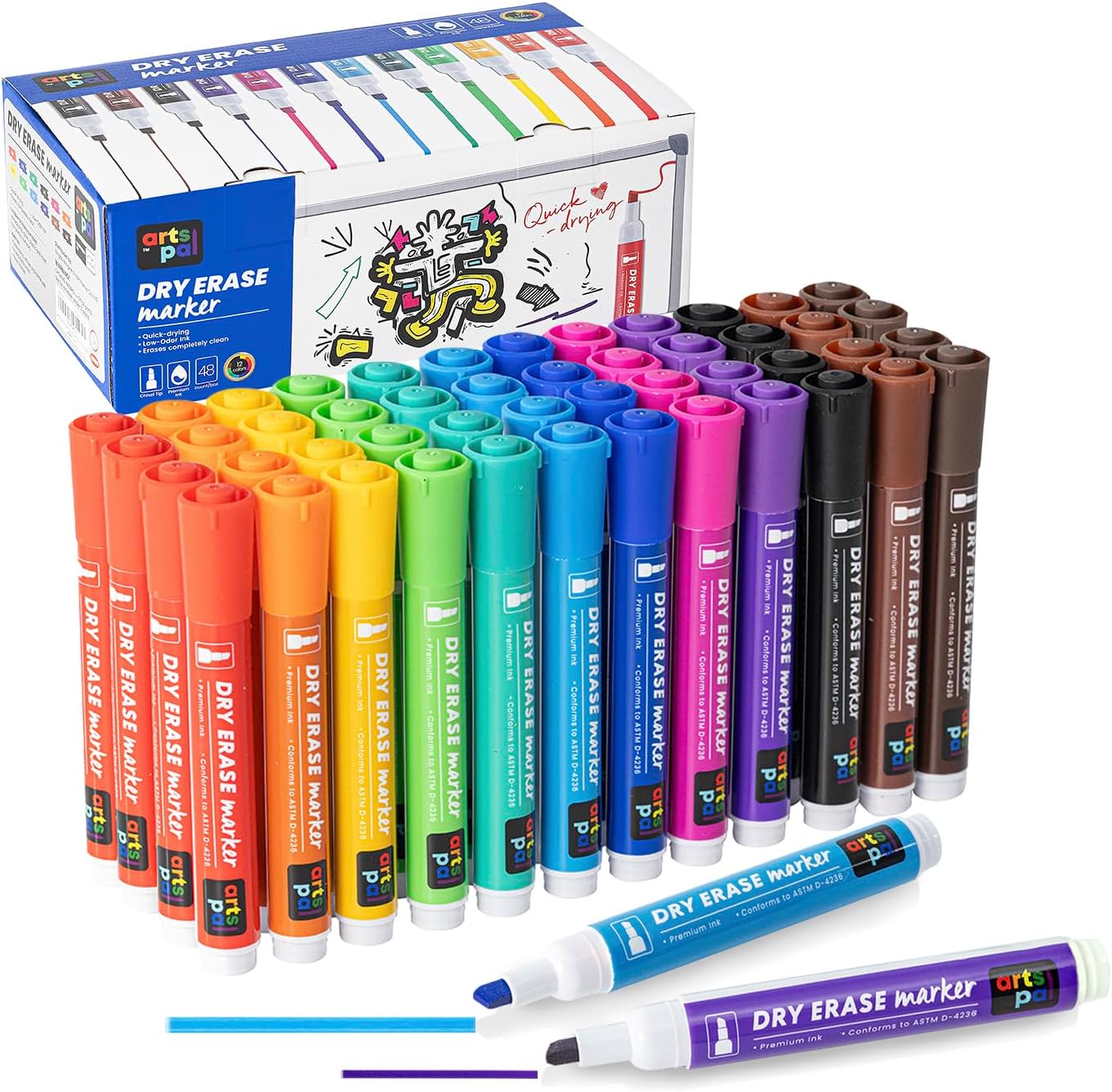 Amazon.com : Artspal Dry Erase Markers, 48 count 12 Vibrant Colors ...