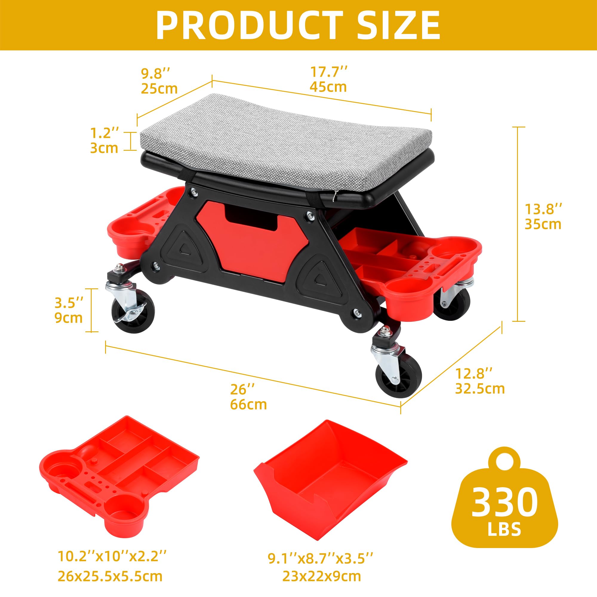 Snapklik.com : DWVO Mechanic Stool, 300 LBS Garage Stool On Wheels ...
