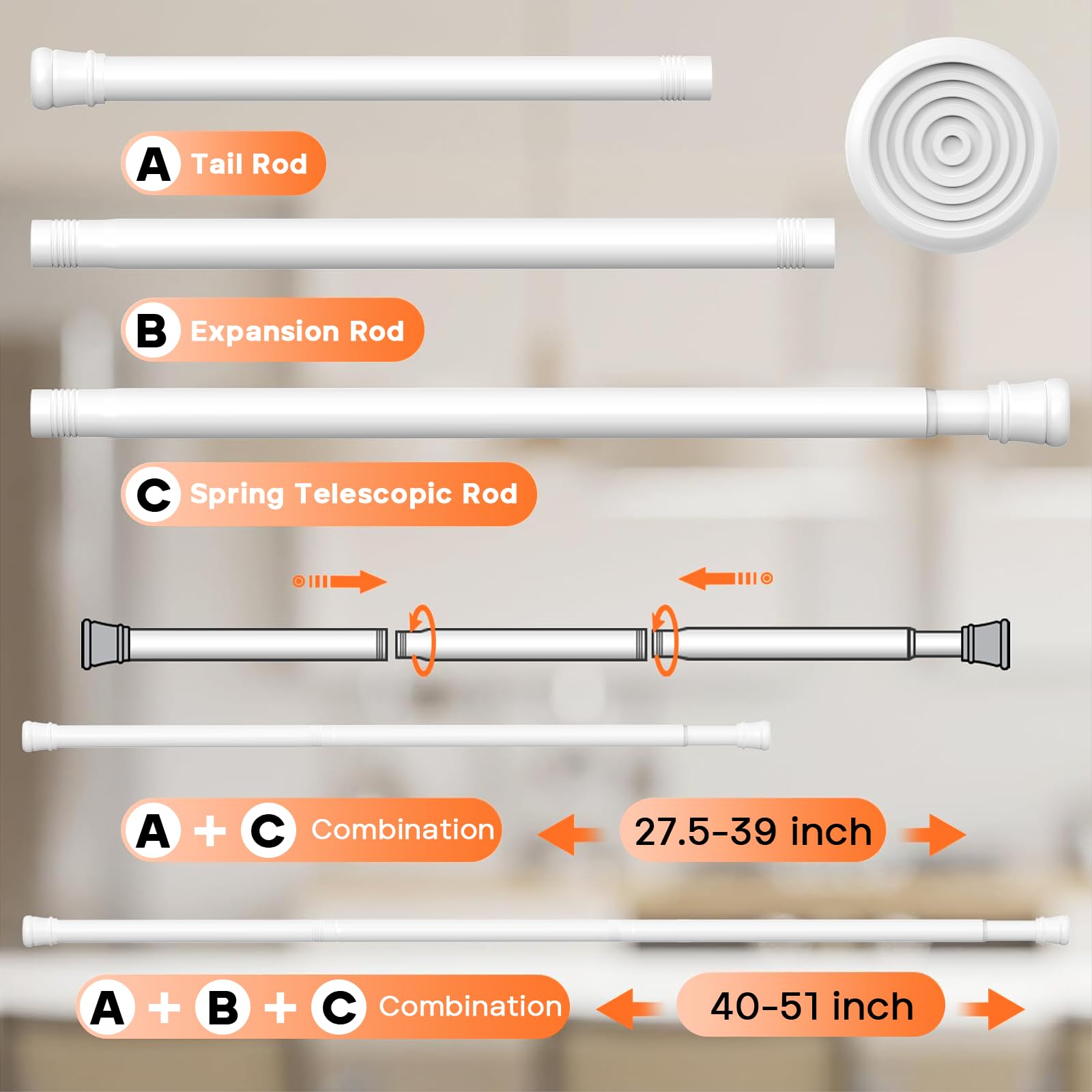 Snapklik.com : Tension Rods For Windows 28 To 48 Inch White Tension Rod ...