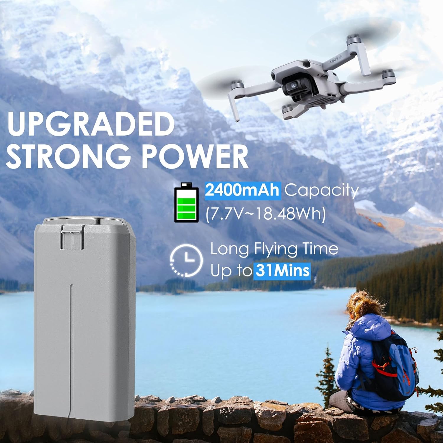 Mini 2 Battery 2 Pack for DJI Mni 2/2 SE/SE, High-Capacity 2400mAh-7.7V ...