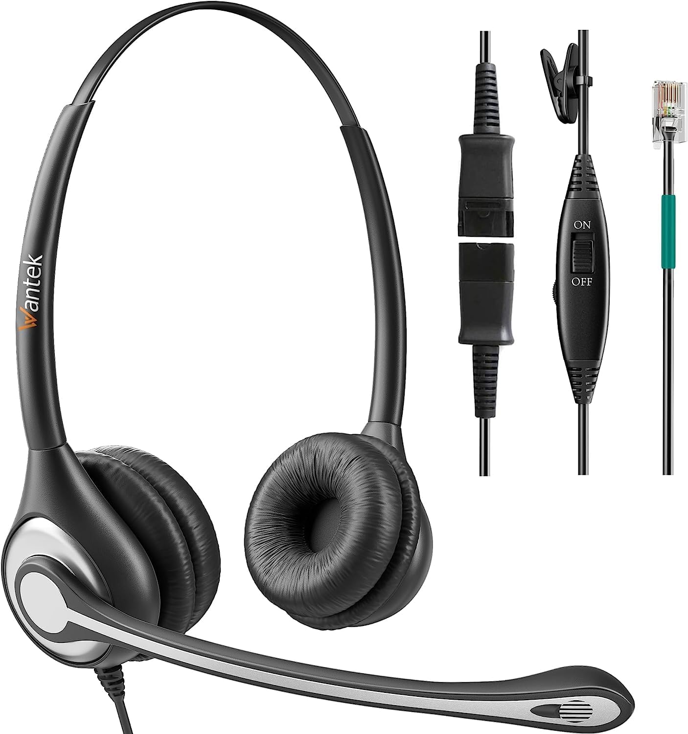 Wantek Corded Telephone Headset Dual w/Noise Canceling Mic + Quick ...