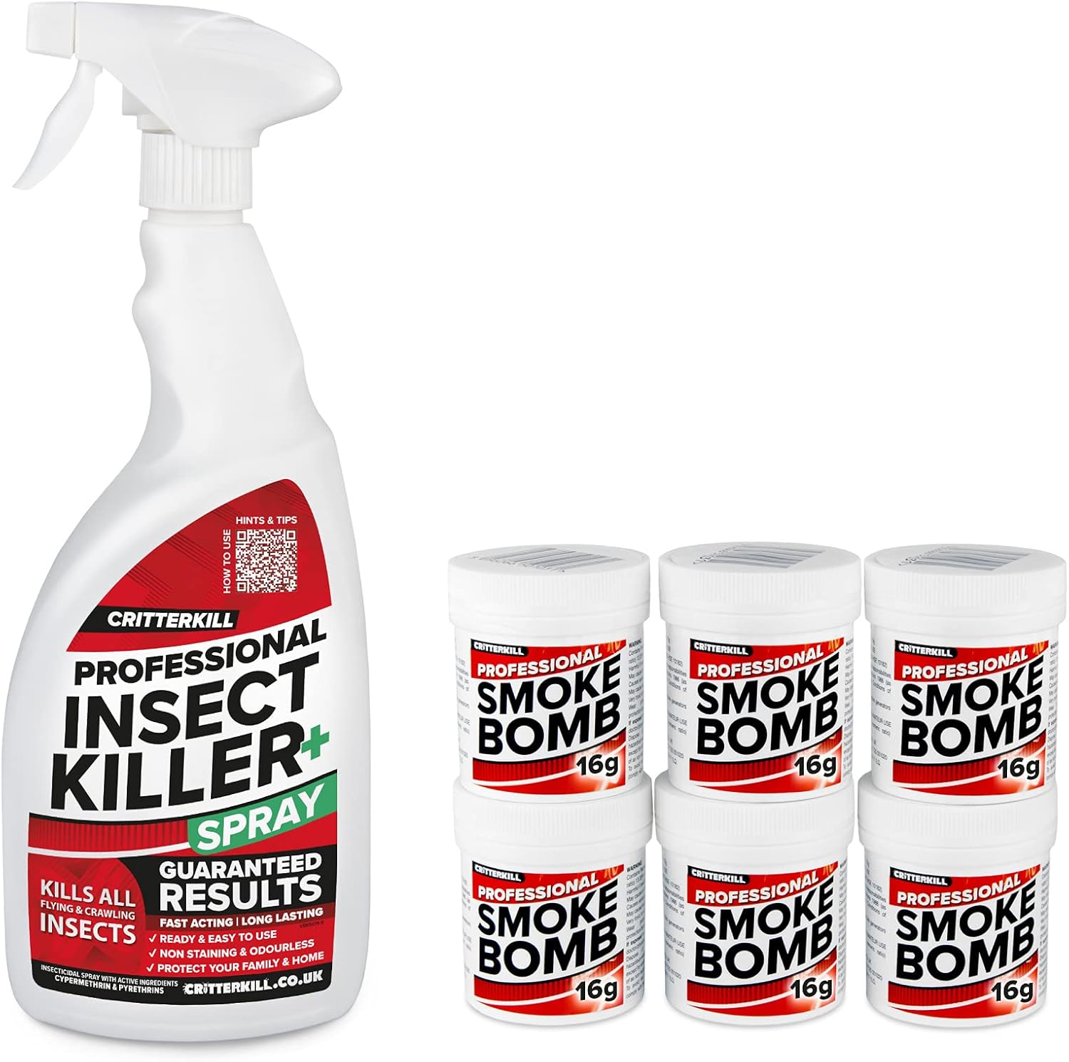 CritterKill 1L Professional Insect Killer Spray + 6 x 16g PRO Smoke ...