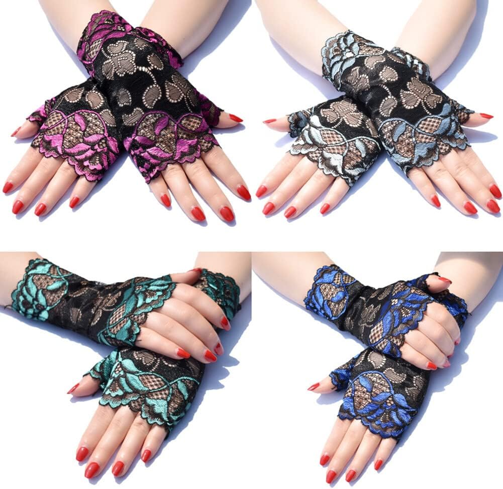 Amazon.com: Katutude 4 Pairs Women Short Lace Gloves Floral Fingerless ...