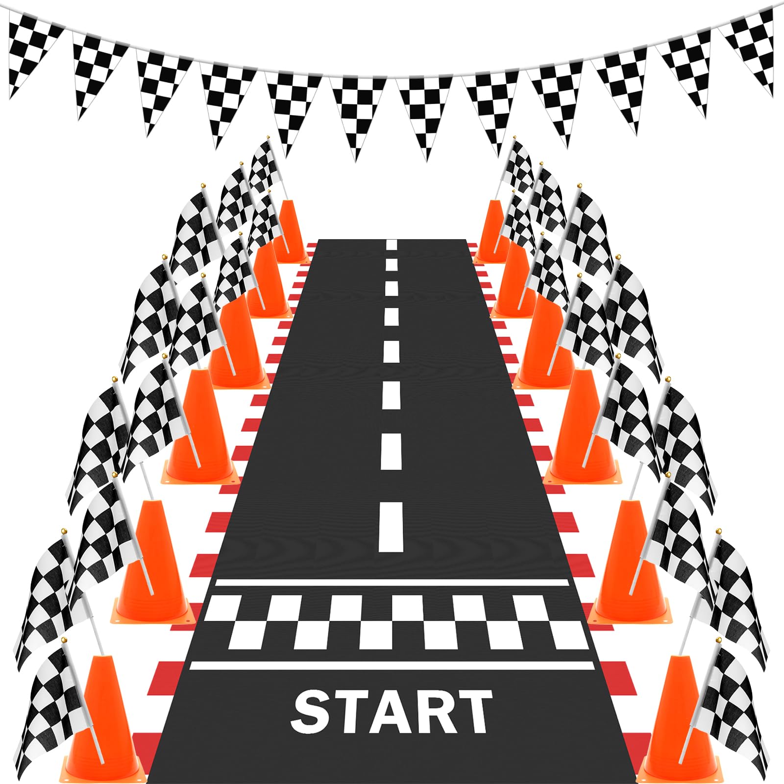 Snapklik.com : 38 Pcs Checkered Flag Party Supplies, Race Car Party ...