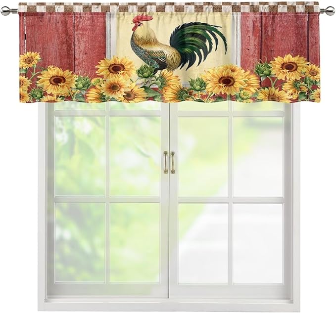 Amazon.com: Farm Rooster Valance Curtain for Window, Vintage Plaid Wood ...