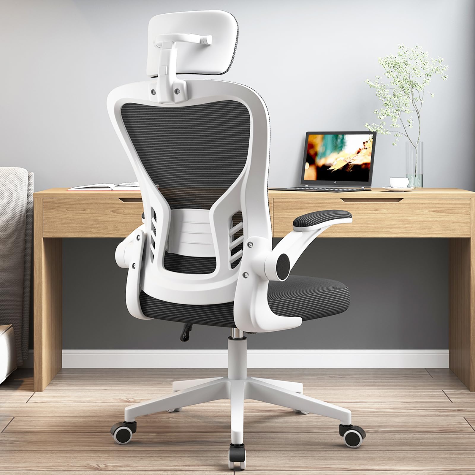 Amazon.com: BFTOU White Ergonomic Office Chair Height Adjustble Mesh ...