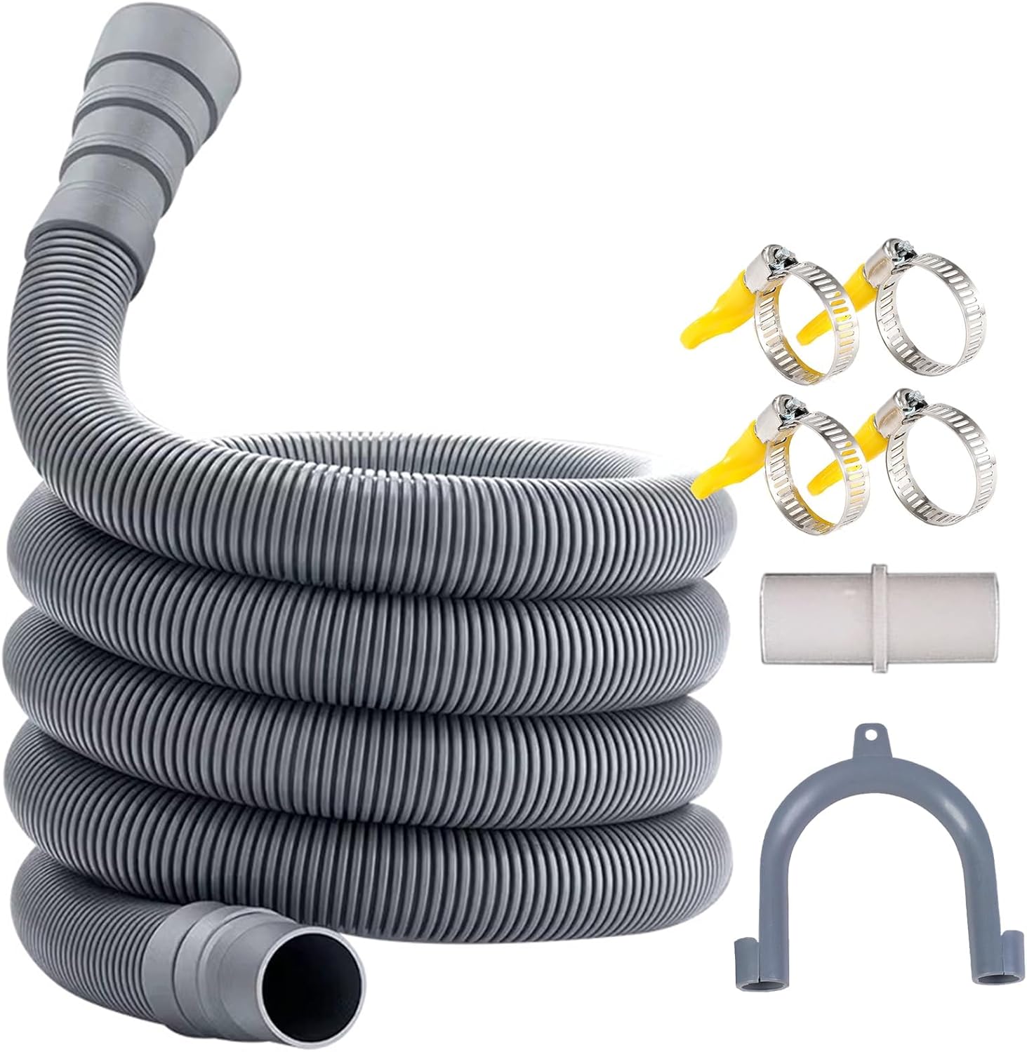 Universal Drain Hose Extension Kit,(Grey) with Connector Clip Clamp ...