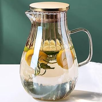 Amazon.com: Glass Pitcher With Lid Amber Round Water Carafe with handle ...