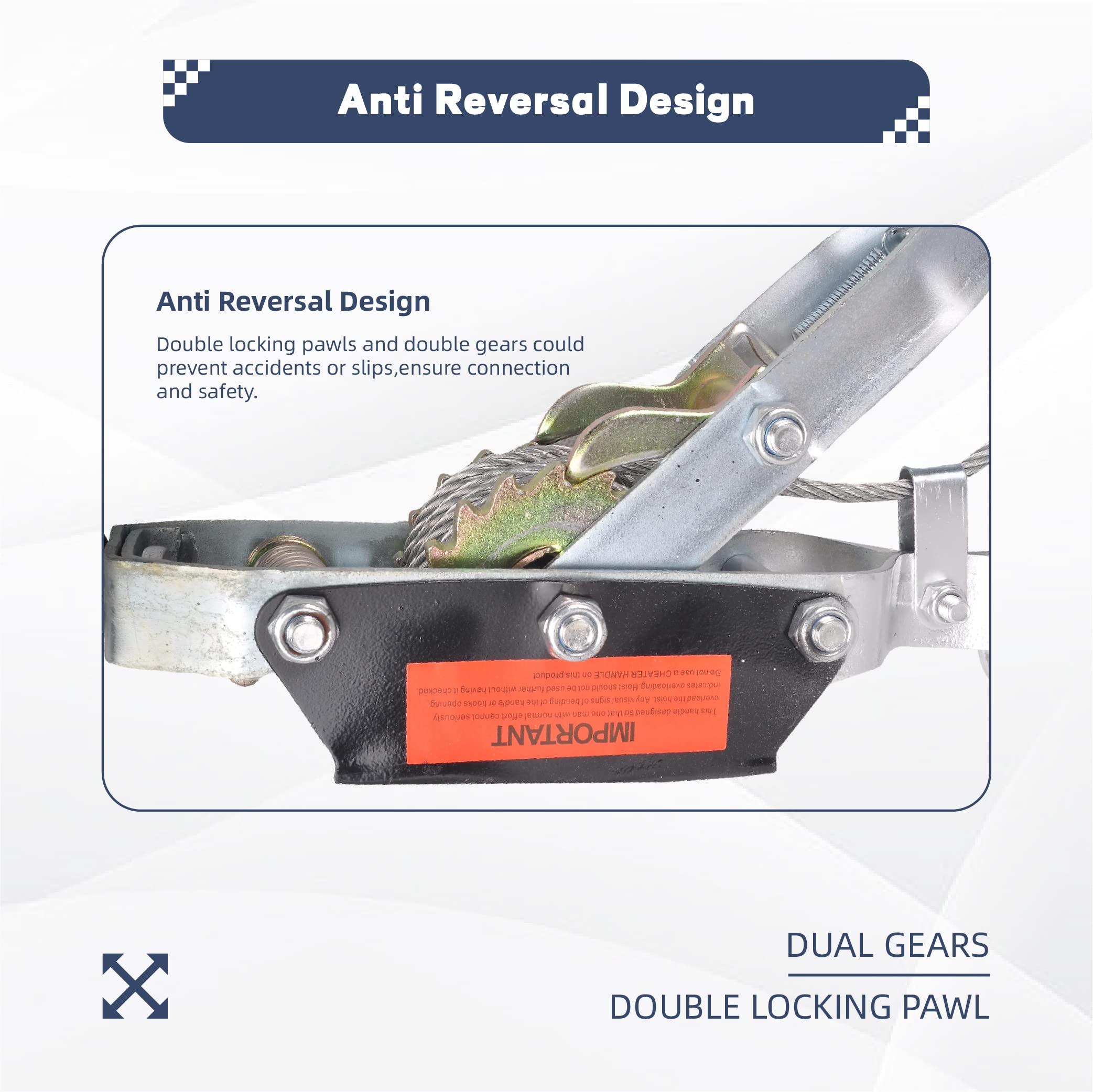 Snapklik.com : 5 Ton Power Puller, 3 Hook Steel Cable Dual Gear Power ...