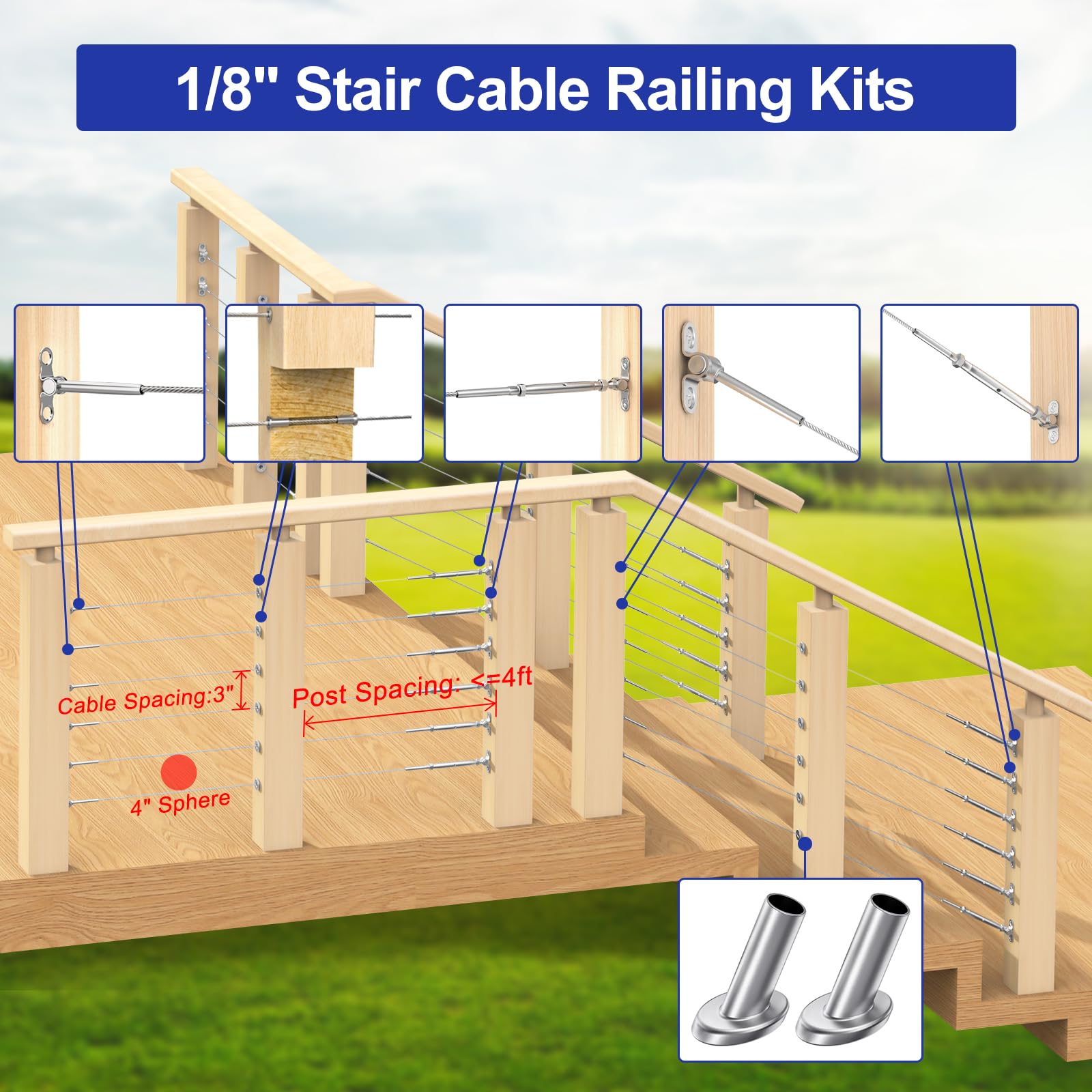 Snapklik.com : 20 Pack 3/16 Cable Railing Kits, T316 Stainless Steel ...
