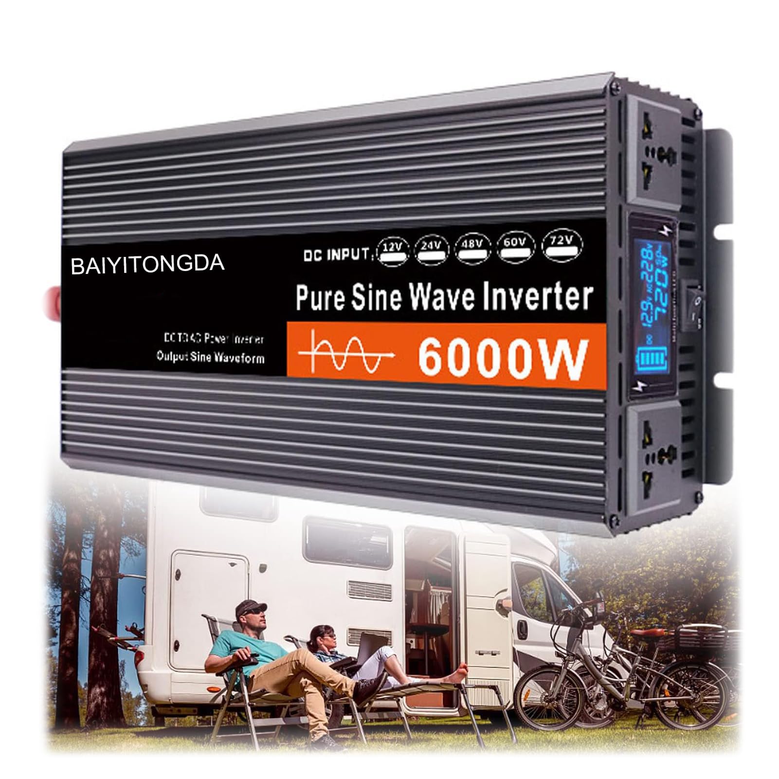 Amazon.com: BAIYITONGDA 6000W Pure Sine Wave Inverter 12V 24V 48V 60V ...