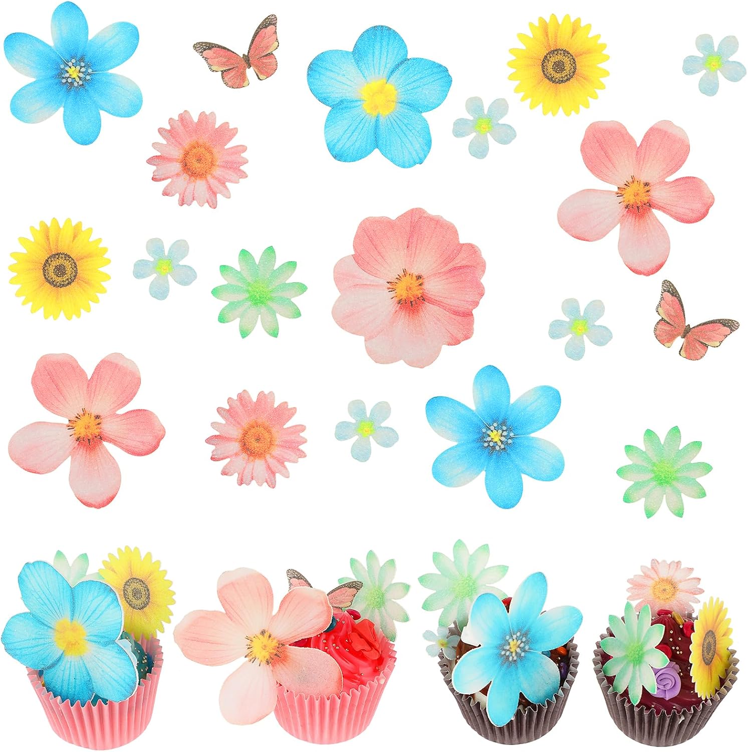 Amazon.com: 55 Pcs Edible Flowers Cupcake Toppers Wafer Paper Edible ...