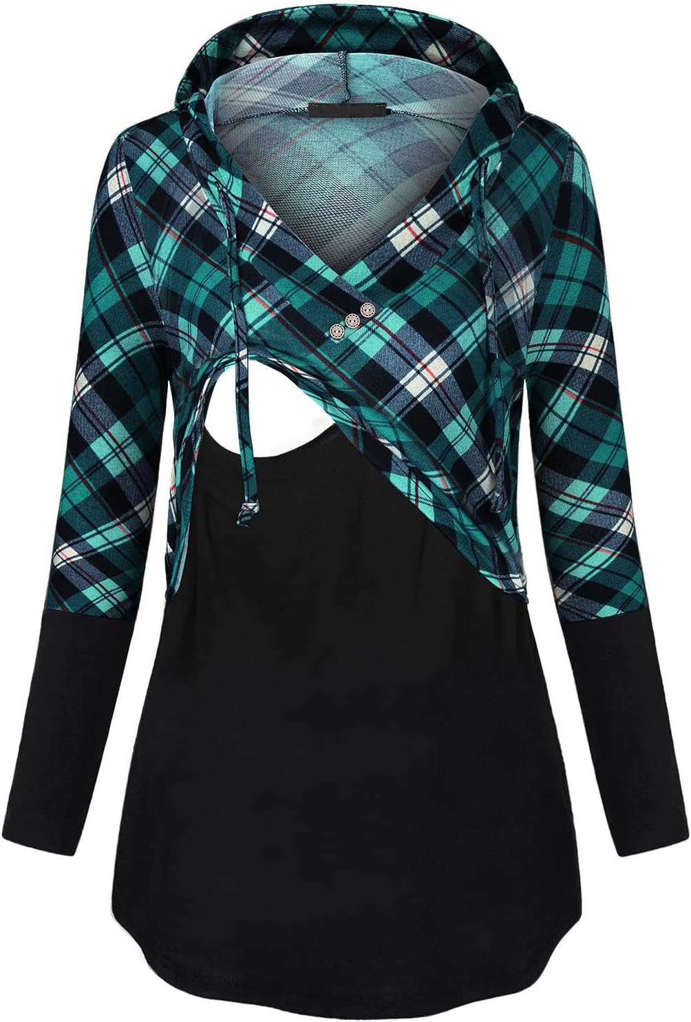 Quinee Women's Long Sleeve Plaid Colorblock Nursing Pullover Hoodie ...