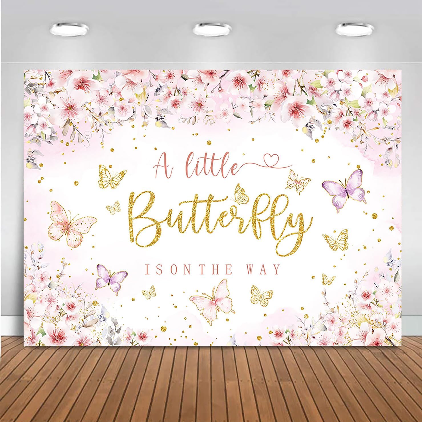 Amazon.com : Mocsicka 7x5ft Pink Floral Butterfly Baby Shower Backdrop ...