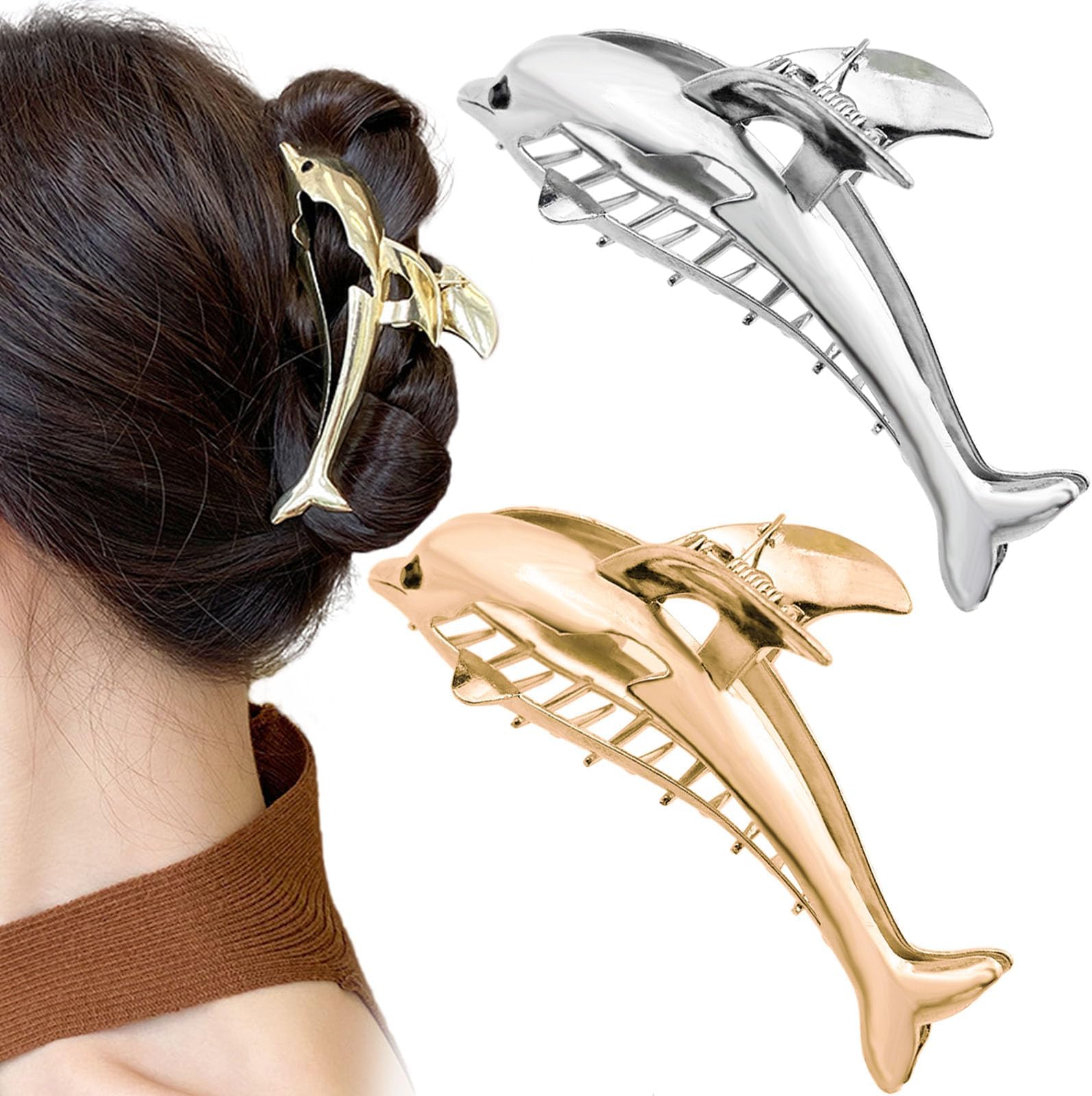 Amazon.com : 2 PCS Dolphin Hair Claw Clips for Women, Metal Claw Clips ...