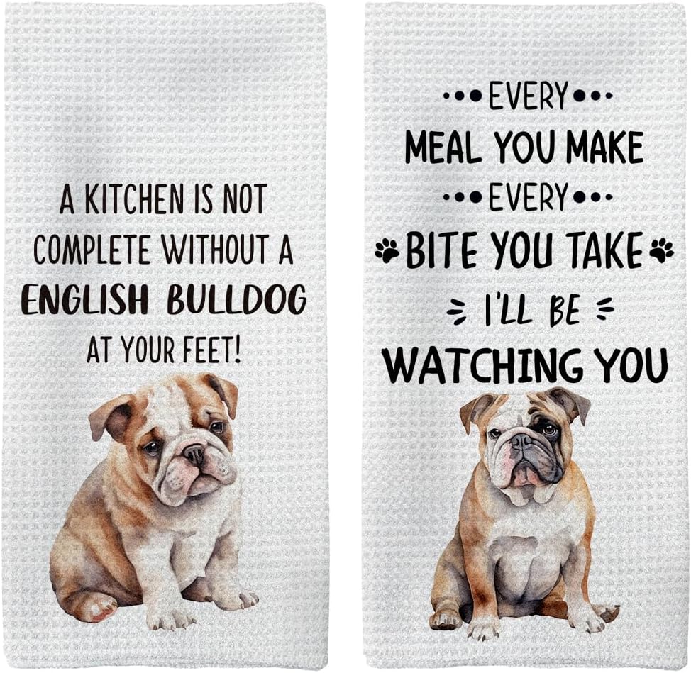 Amazon.com: Tzhim English Bulldog Gifts Kitchen Towels Set of 2 ...