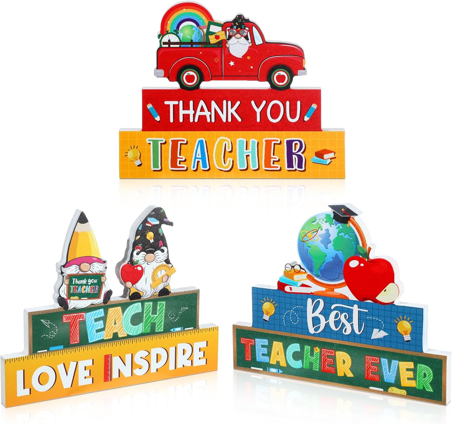 Amazon.com: Capoda 3 PCS Teacher Appreciation Wooden Table Decorations ...