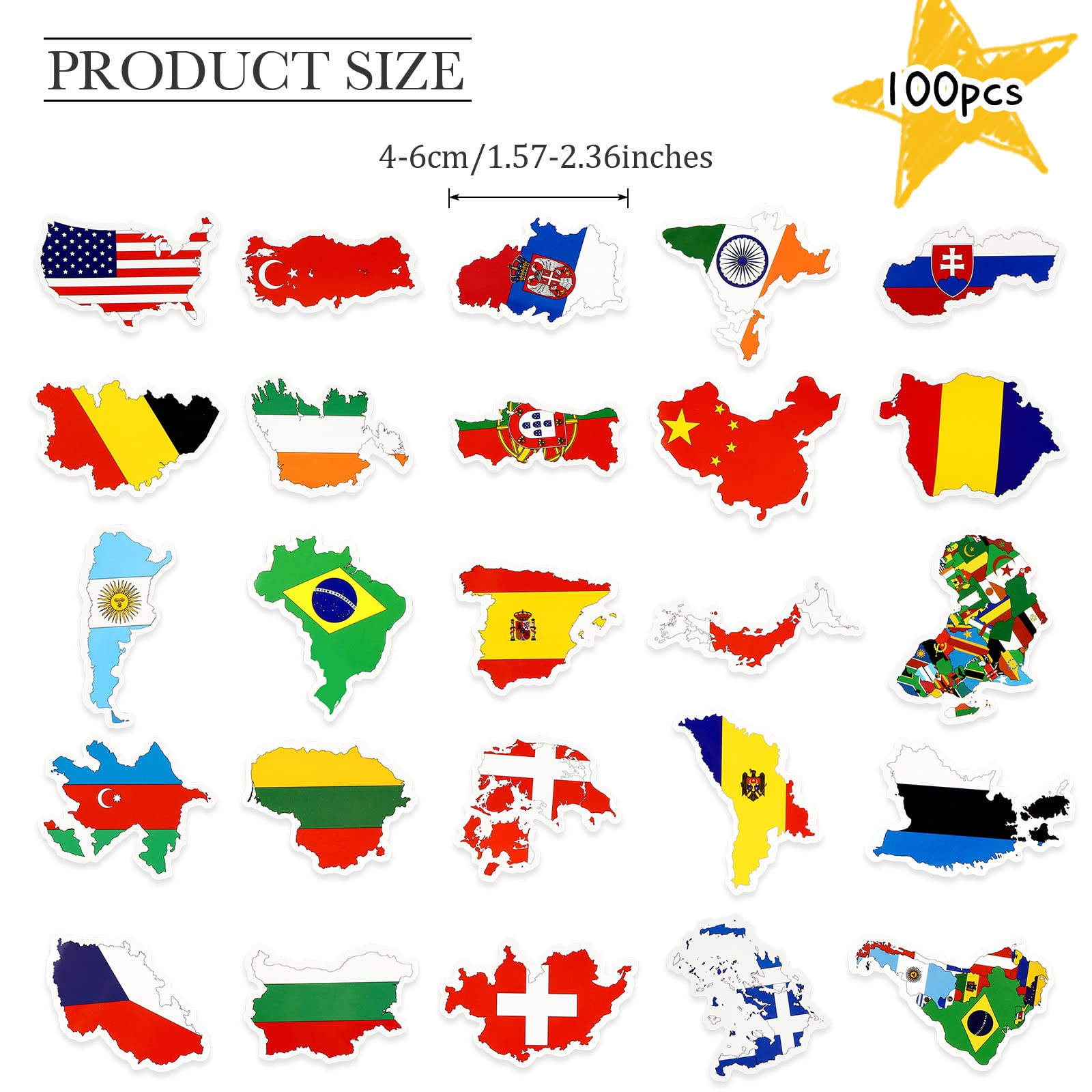 Snapklik.com : 100 Pcs World Flag Stickers Vinyl Country Map Sticker ...