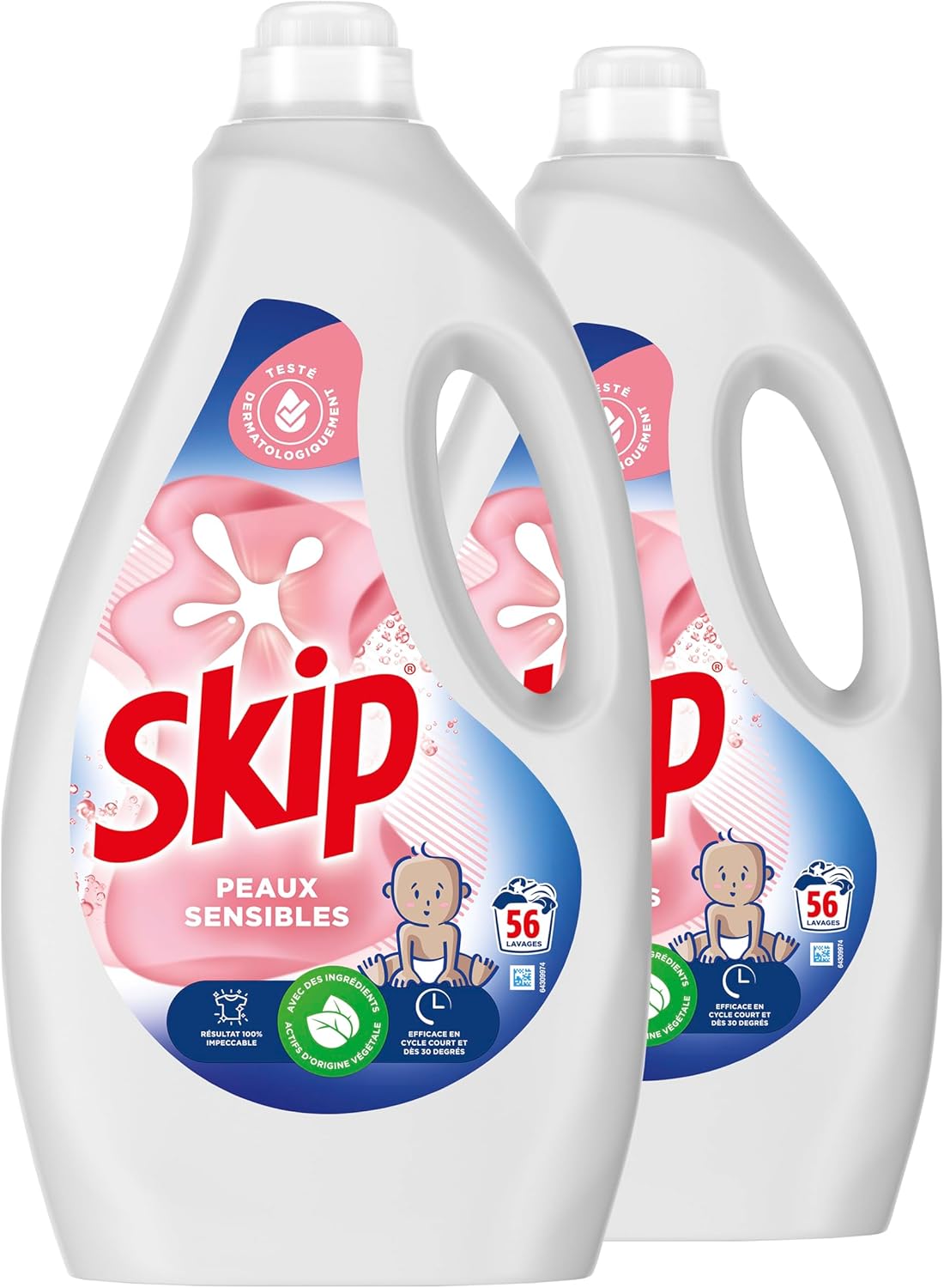 Skip Lessive Liquide Sensitive Peaux Sensibles & Bébés 2x56 Lavages ...