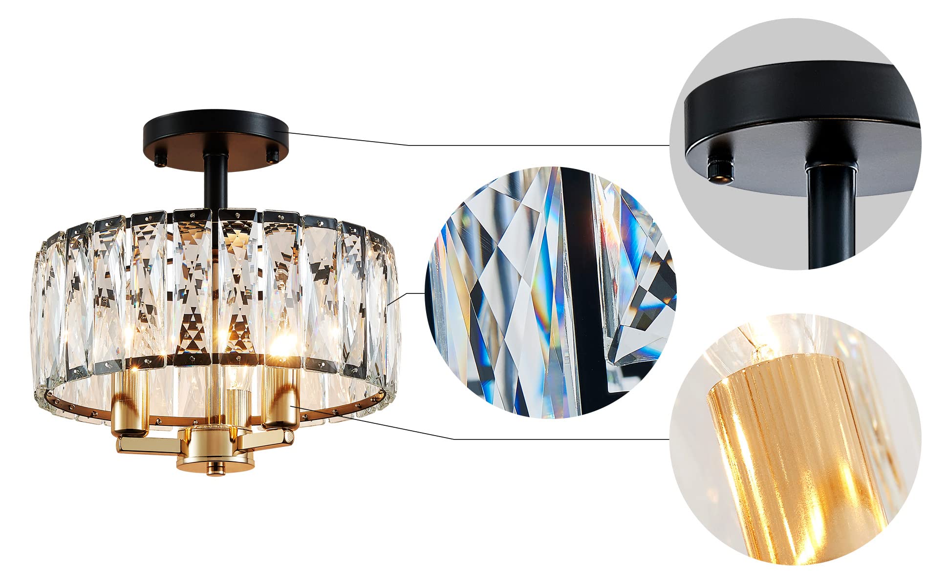 AGV LIGHTING CL003BB K9 Crystal Ceiling Light Fixture, Modern Semi ...