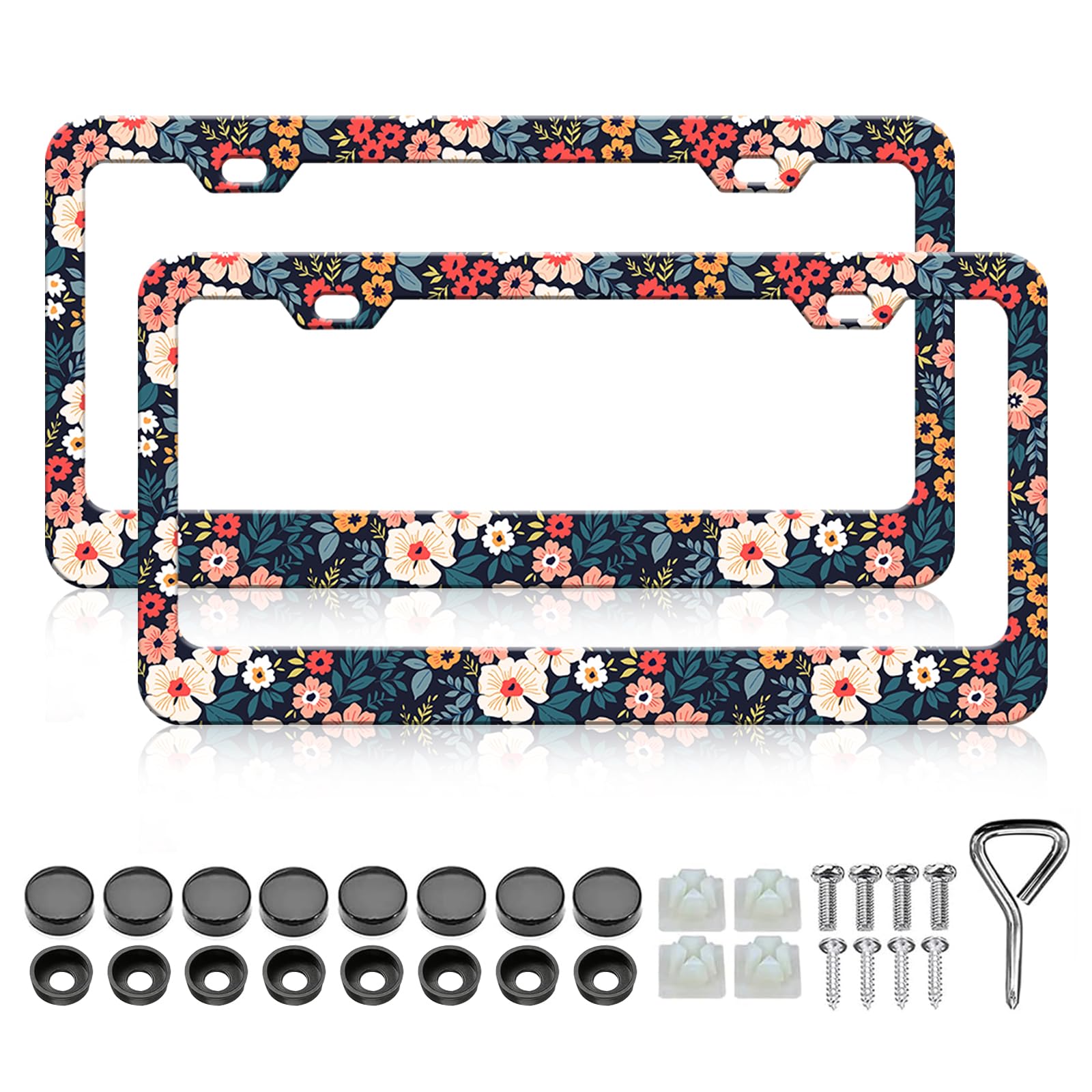 Amazon.com: Folk Floral License Plate Frame - 2 PCS Colorful Flowers ...