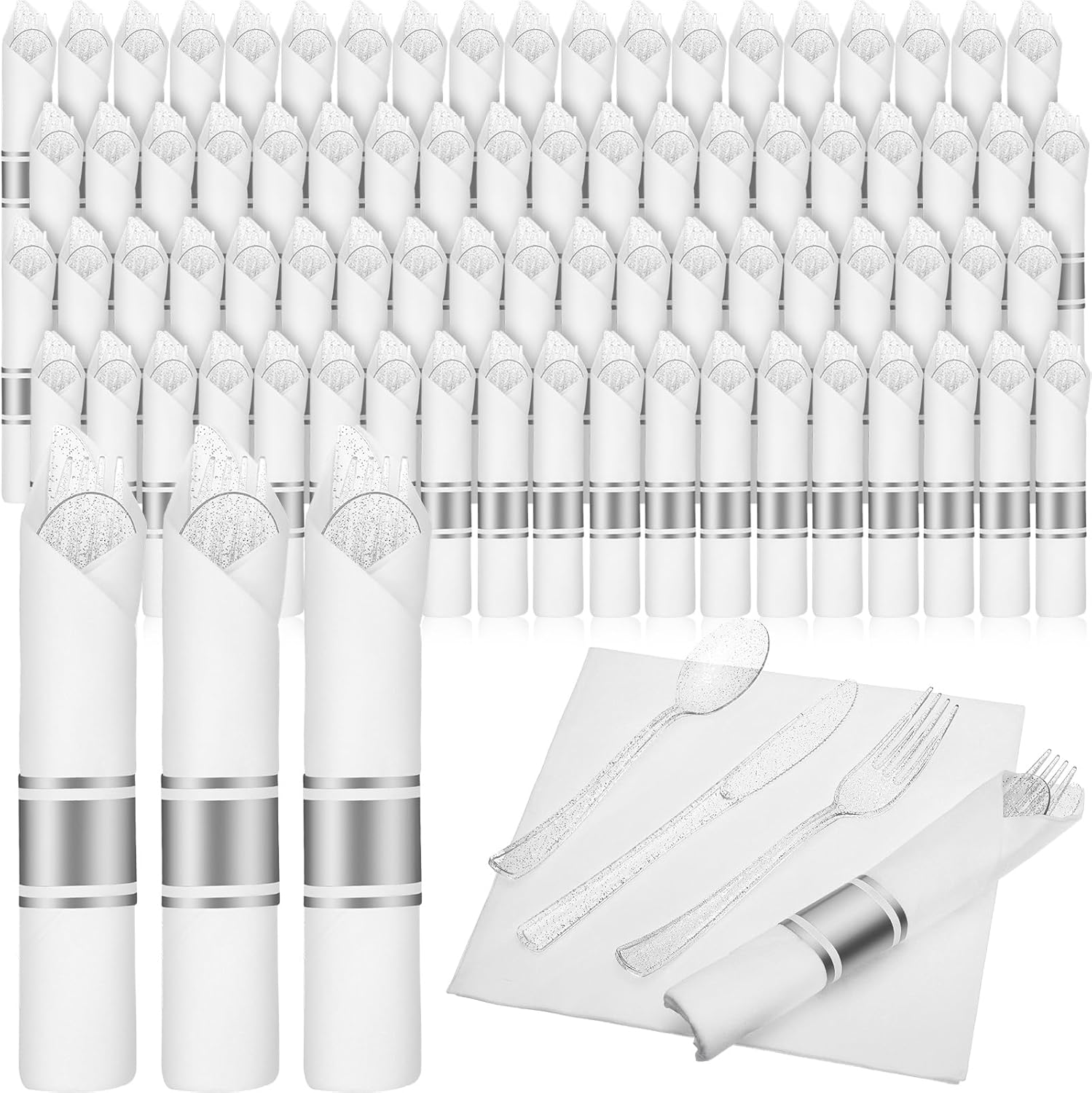 Amazon.com: Zubebe 100 Pack Pre Rolled Plastic Silverware Wrapped ...