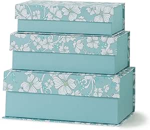 Amazon.com: Blue Botanical Decorative Storage Boxes with Lids - Set of ...