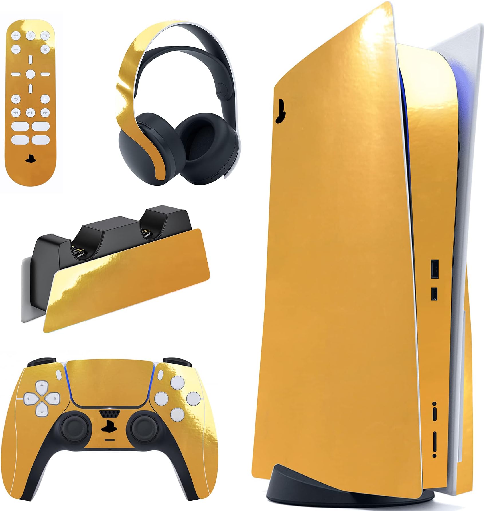 Amazon.com: PlayVital Chrome Gold Glossy Full Set Skin Decal for ps5 ...