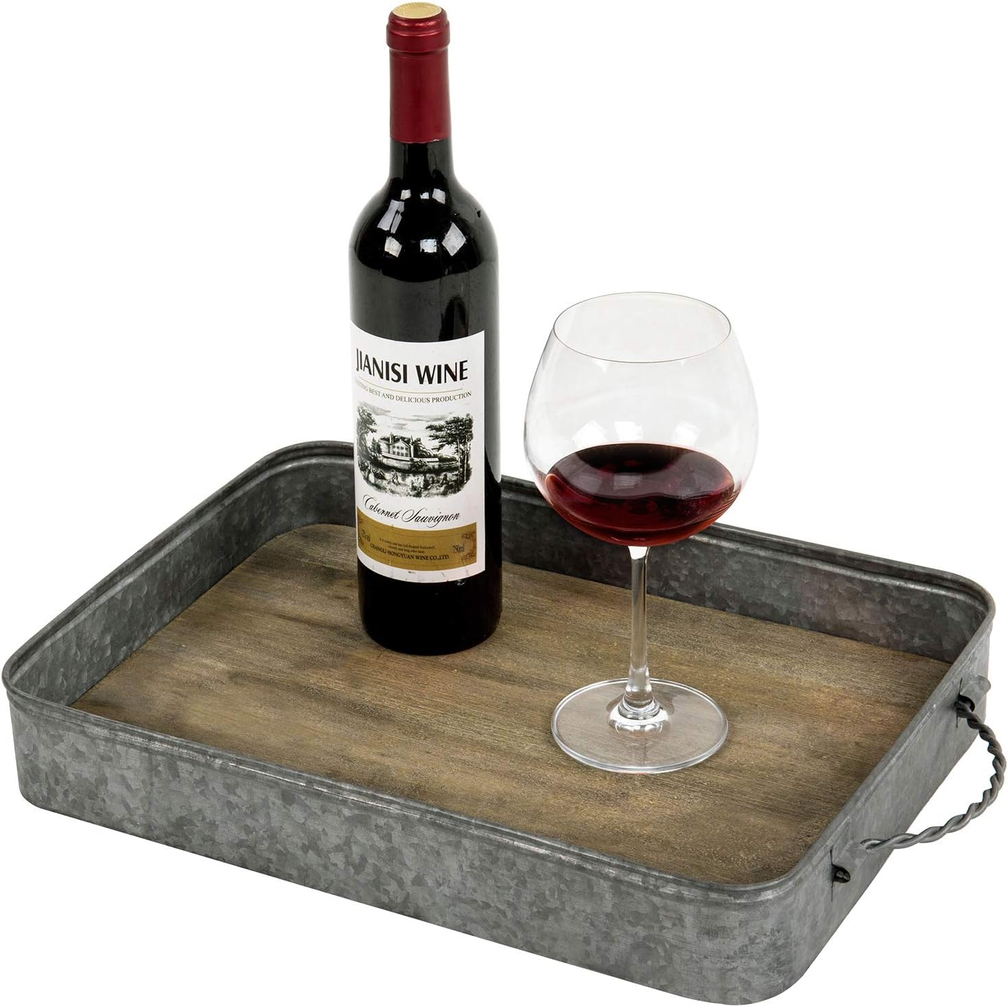 Amazon.com: MyGift Rustic Silver Galvanized Metal Large Serving Tray ...