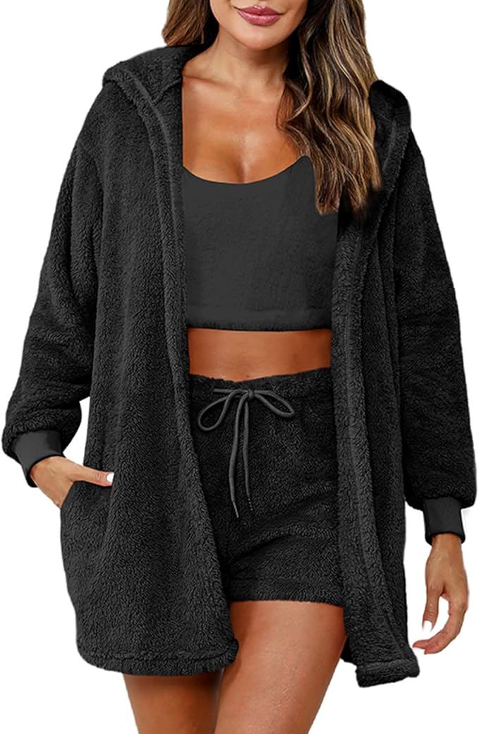 FIOPHY Sexy Fuzzy 3 Piece Pajamas Lounge Sets for Womens Cozy 3-piece ...
