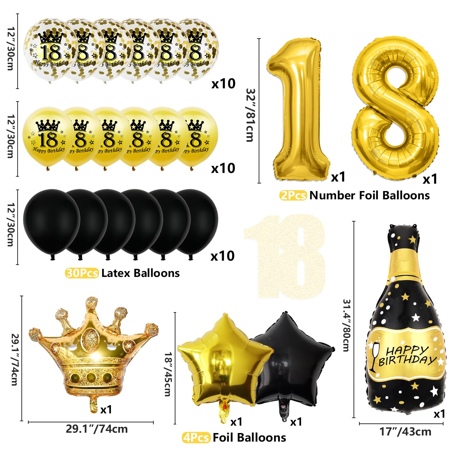 Snapklik.com : 18th Black And Gold Party Decorations - Happy Birthday ...