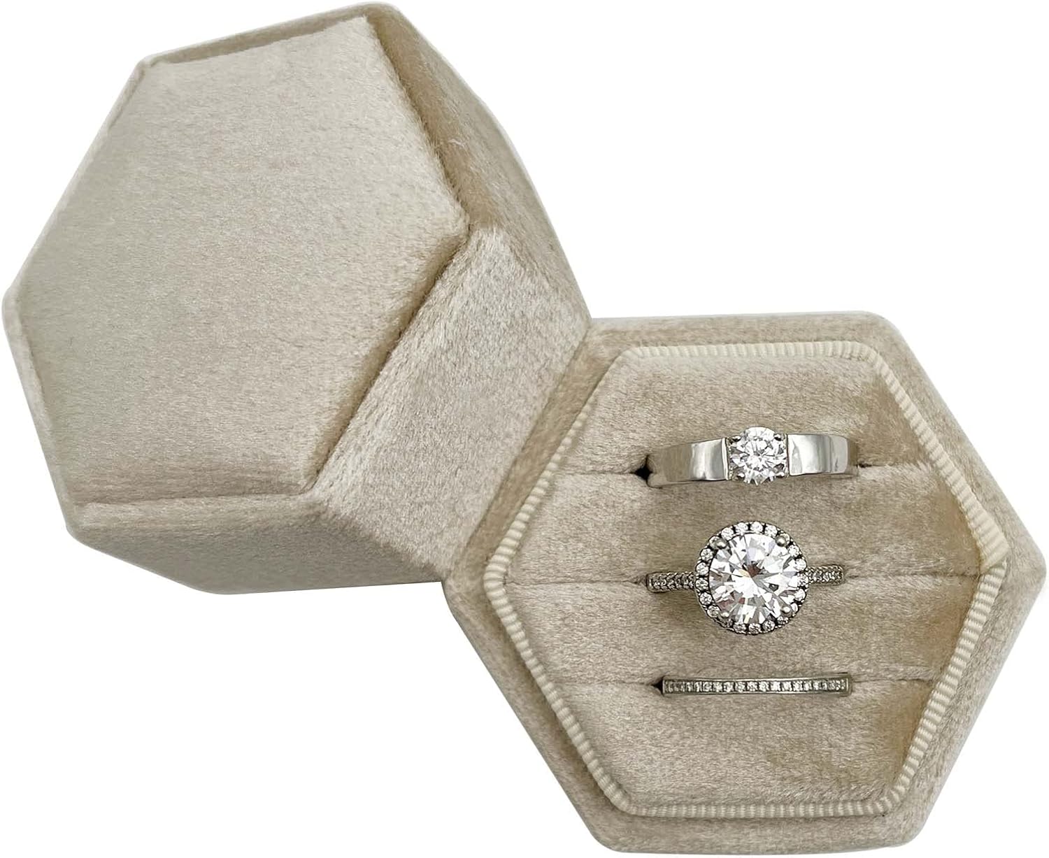 Amazon.com: Beatilog Hexagon Ring Box 3 Slots - Velvet Premium Wedding ...