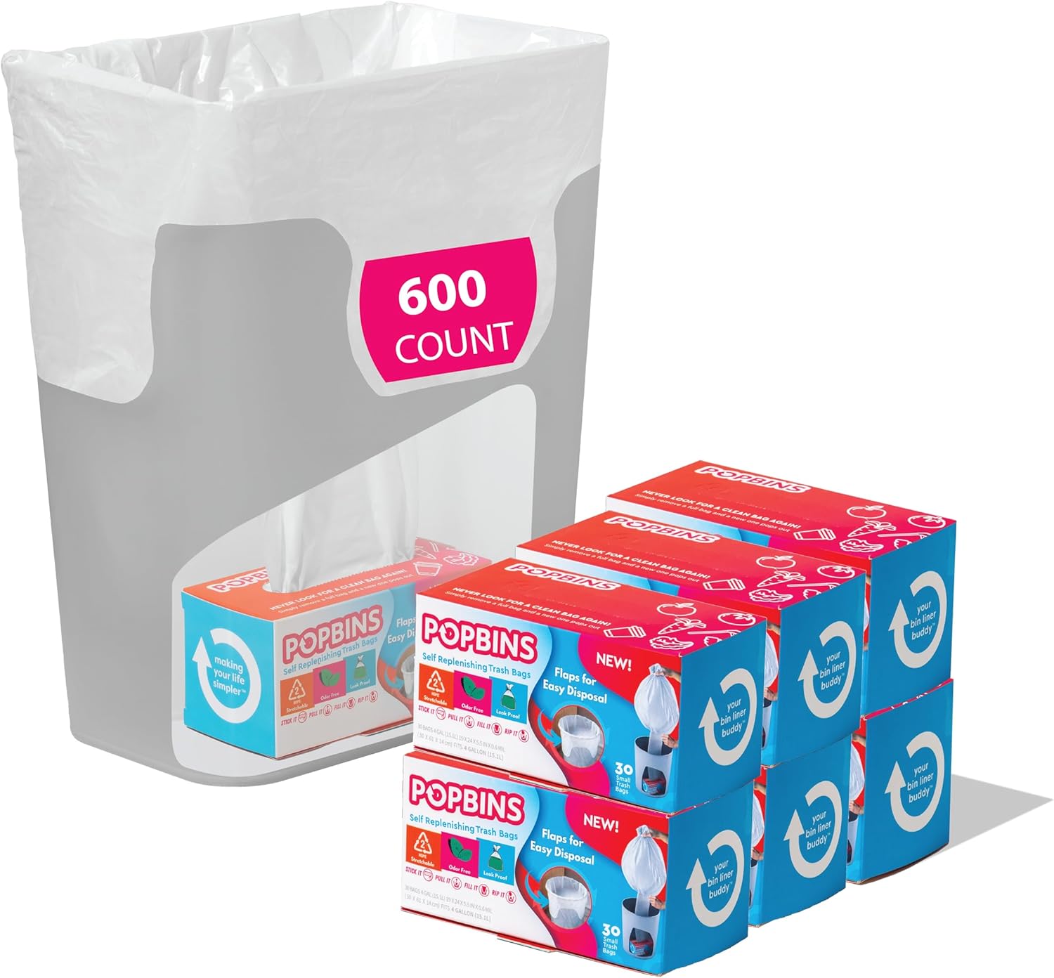 Amazon.com: Popbins Trash Bags - Small Garbage Bags, Clear Trash Can ...