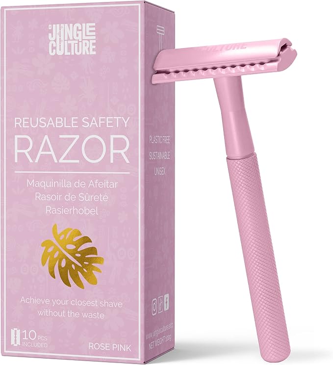 Jungle Culture® Pink Safety Razor for Women • Reusable Razor & Bag ...