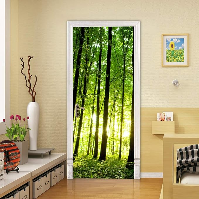 Amazon.com: VIRANDA 3D Forest Mural Door Wallpaper Stickers - Green ...