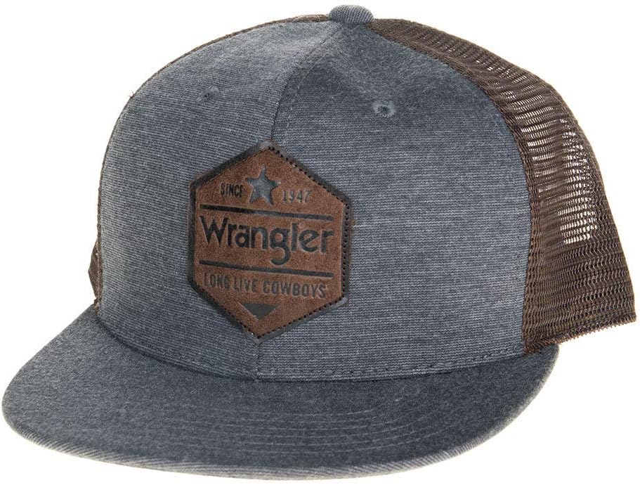 Wrangler Men's Leather Hexagon Patch Mesh Back Trucker Cap at Amazon ...
