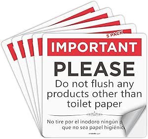 Amazon.com: Please Do Not Flush Sign stickers 5 Pack 6" x 6" Please Do ...