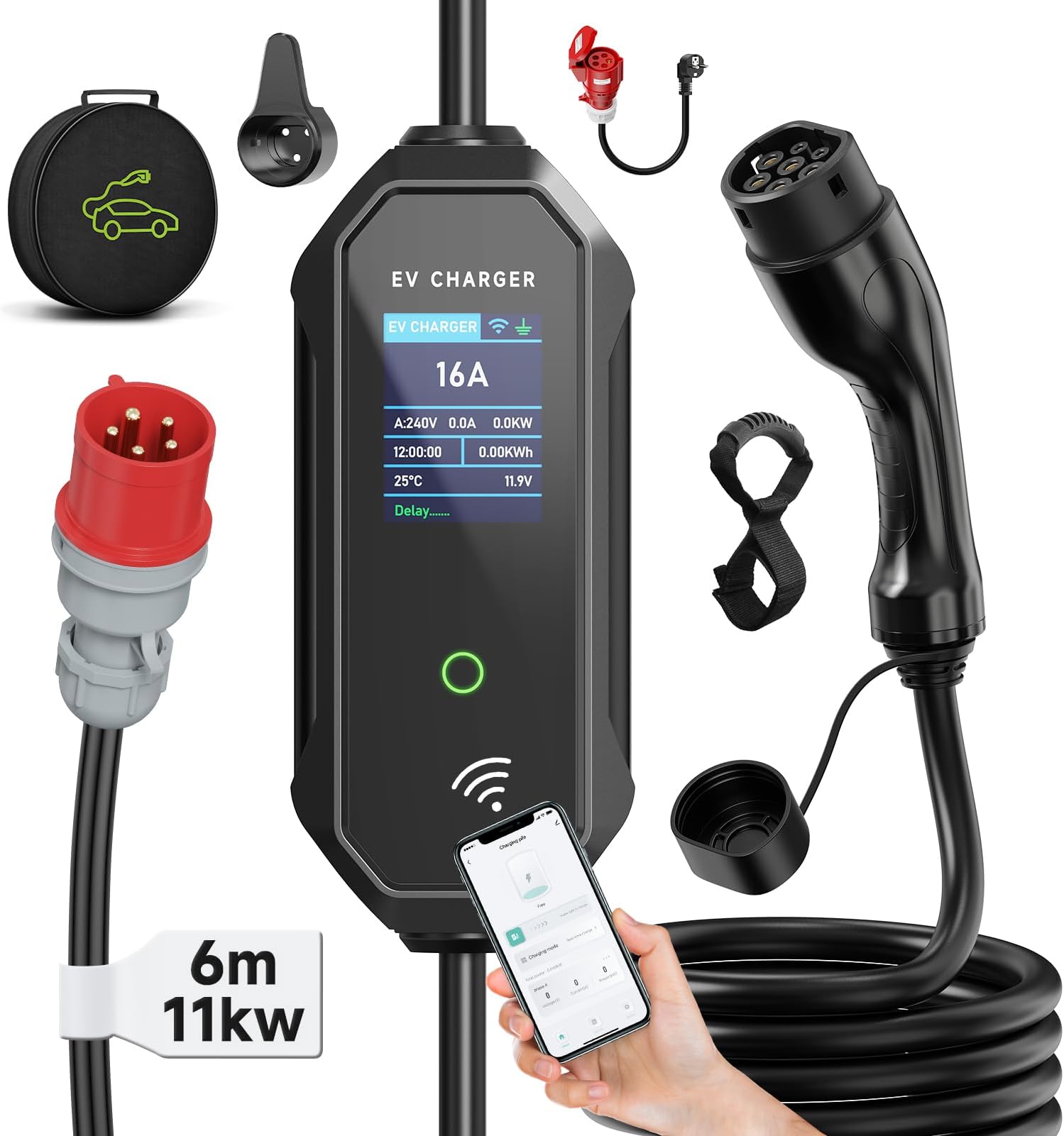 Afyeev EV Charger CEE 11kW, 3-phase, 6m, 8-16A the EV charger Type 2 ...