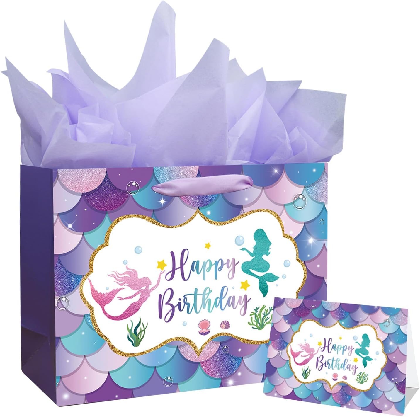 Amazon.com: 13" Large Mermaid Happy Birthday Gift Bag with Handle ...