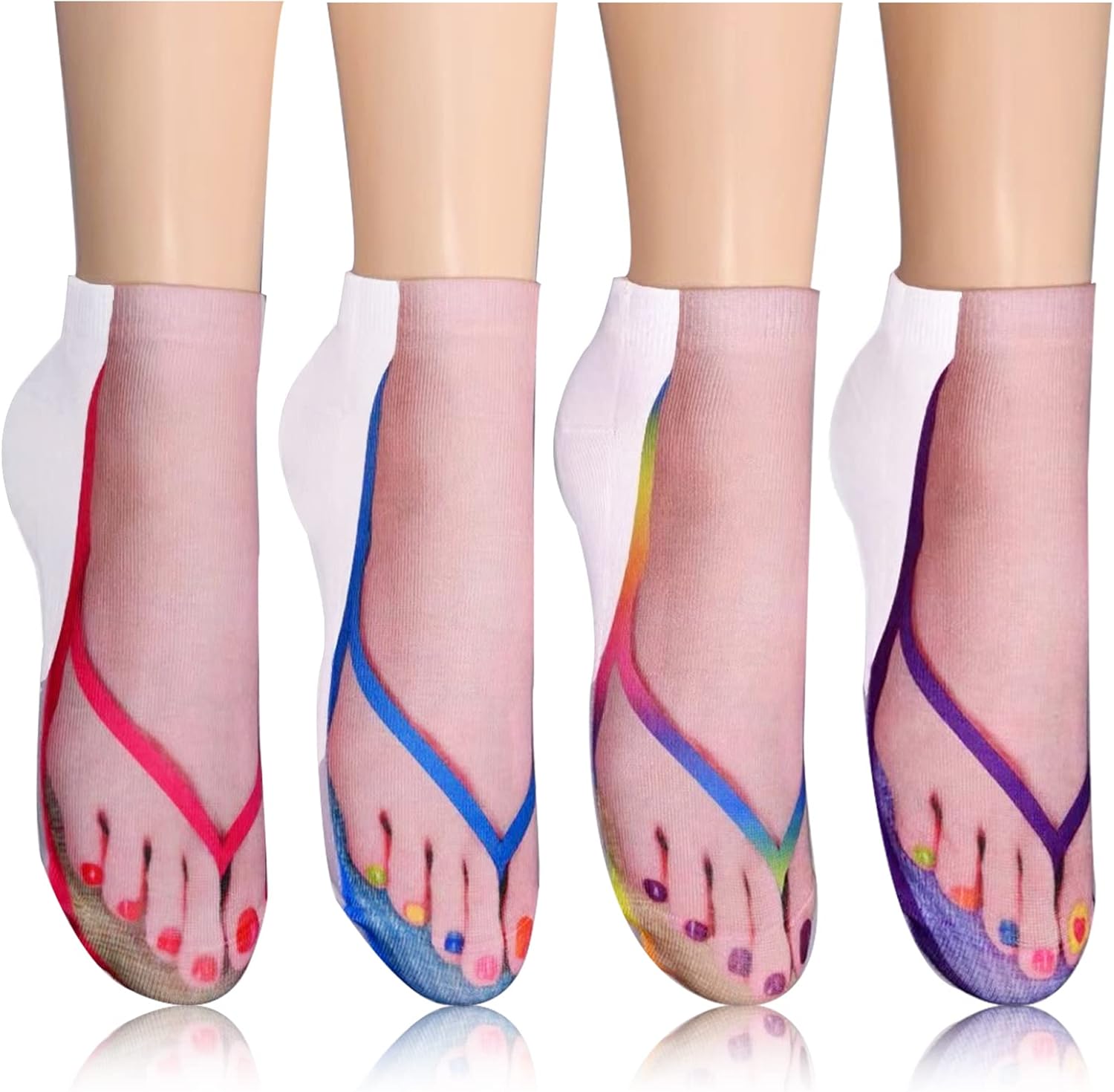 Amazon.com: 4 Pairs Flip Flop Socks 3D Pattern Women's Novelty Socks ...