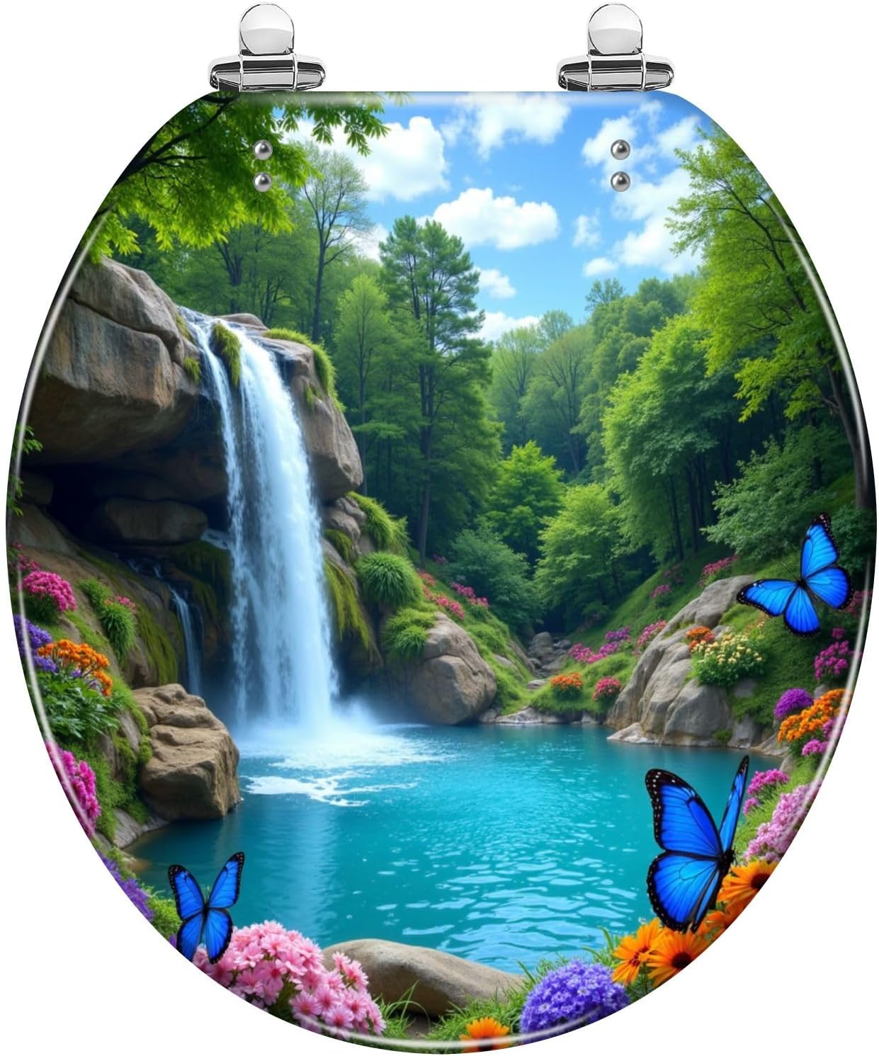Round Toilet Seat Landscape Scenery Waterfall Crystal Flower Turquoise ...