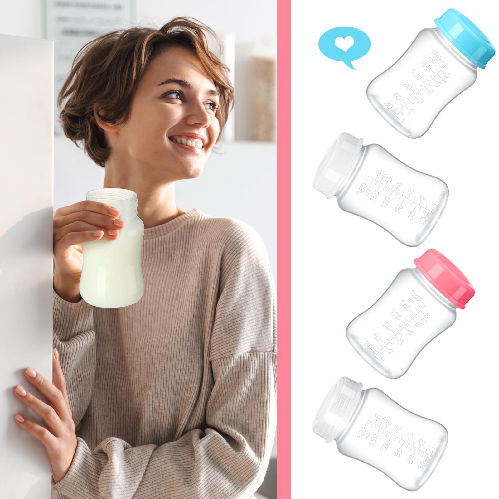 Snapklik.com : 20 Pack Breast Milk Storage Bottles 6 Oz Reusable Wide ...