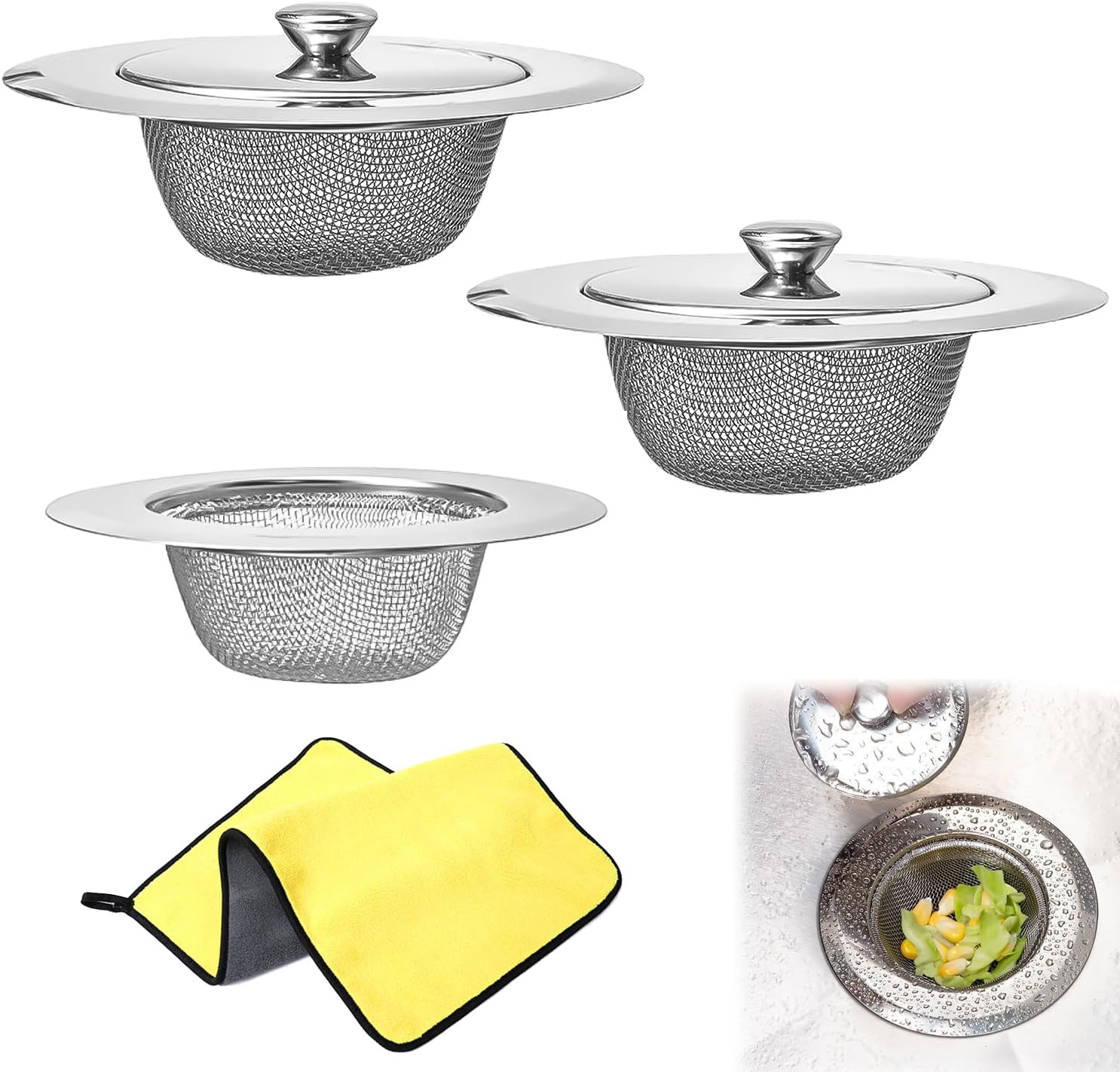 Stainless Steel Kitchen Sink Strainer: HOMURY 3 Pcs Silver Sink Drain ...