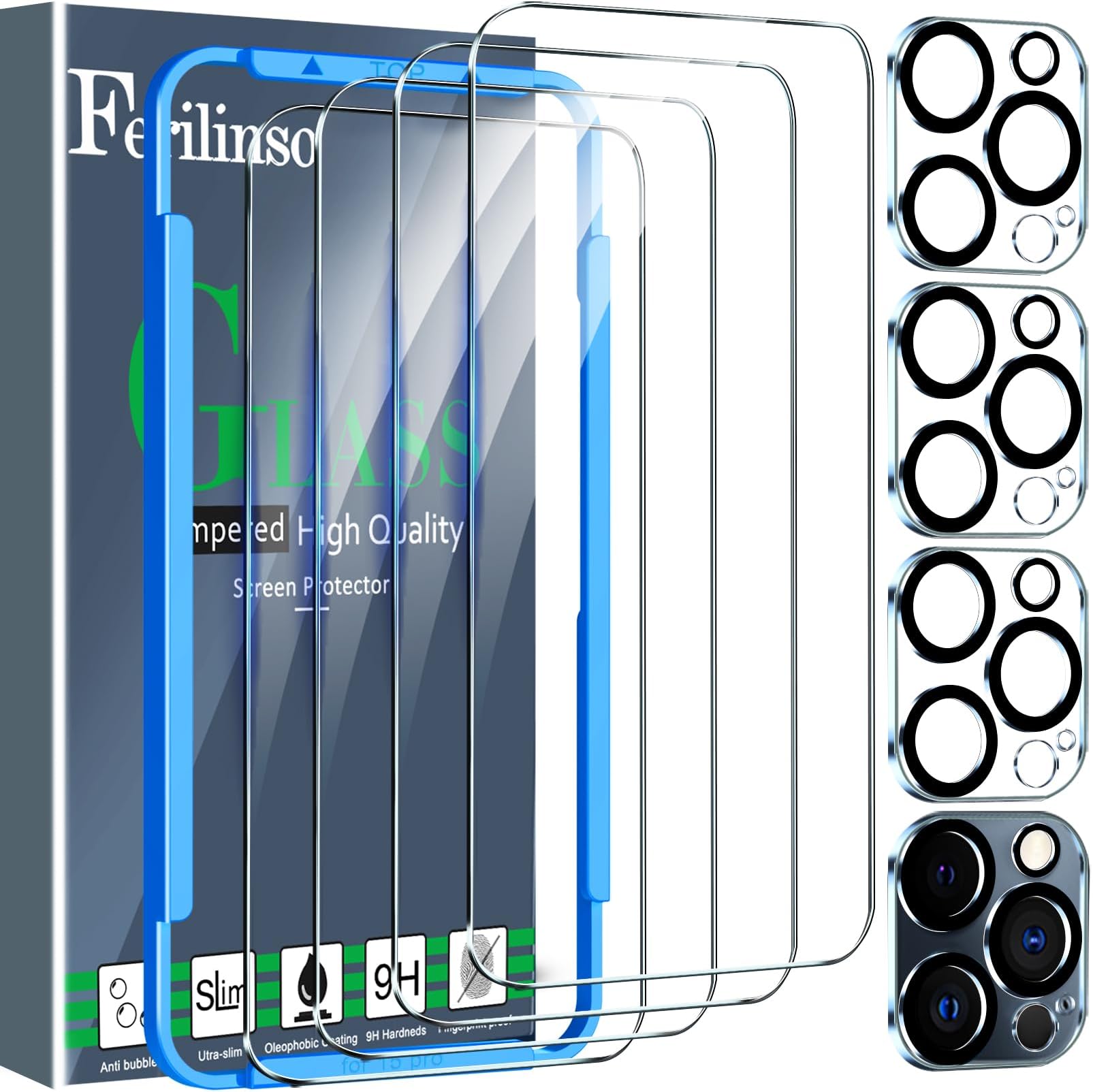 Ferilinso 4 Pack Screen Protector for iPhone 15 Pro with 4 Pack ...