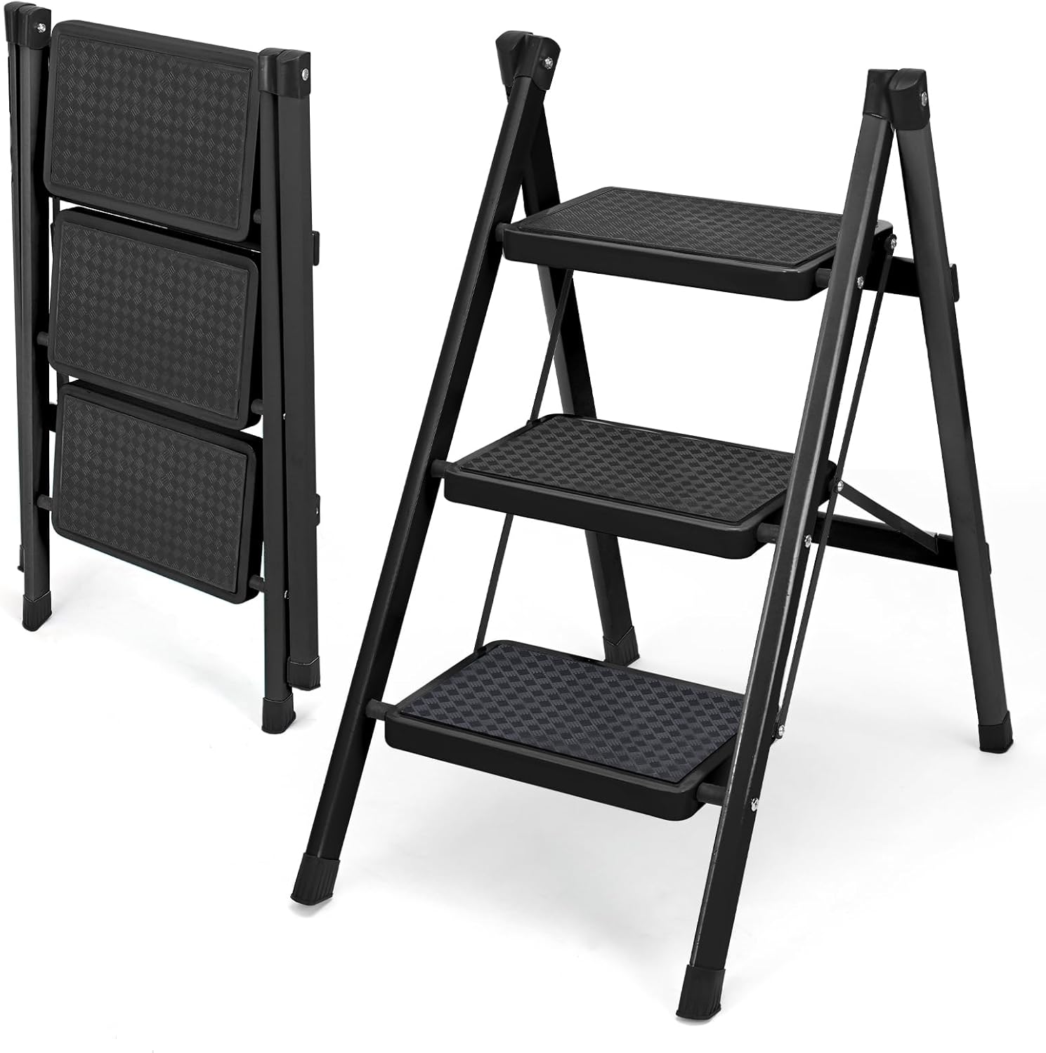 3 Step Ladder, Folding Step Stool for Adults, Lightweight Aluminum Step Ladder, Portable 330 LBS ...