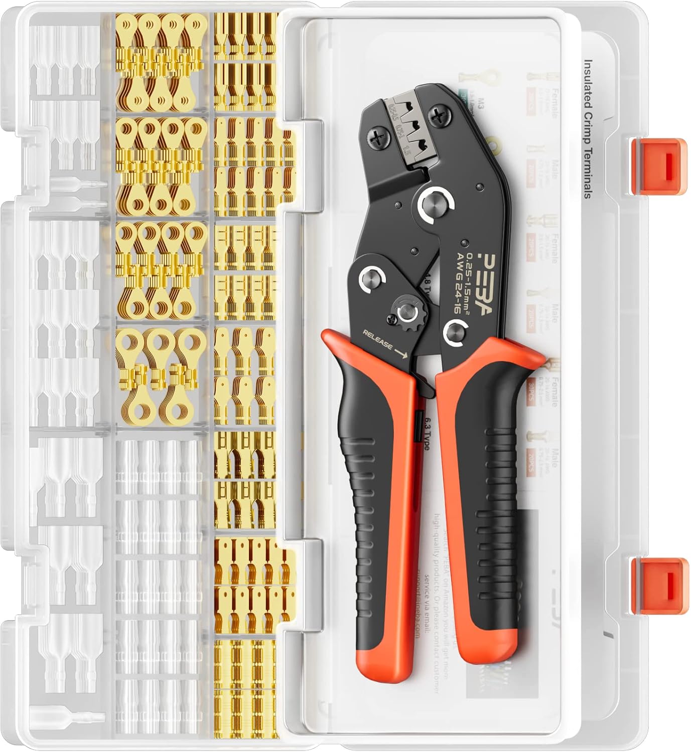 Wire Crimping Tool Kit, PEBA Ratcheting Wire Crimper AWG24-14 and 11 ...