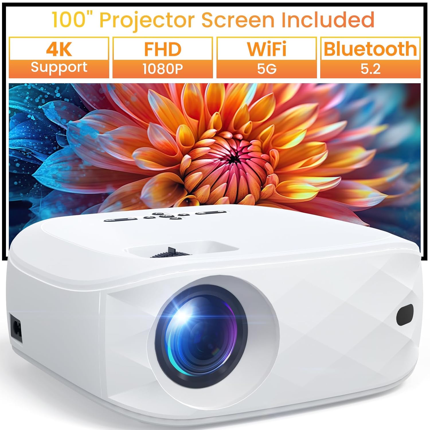 HAPPRUN Projector, Projector with WiFi and Bluetooth, [One Step ...