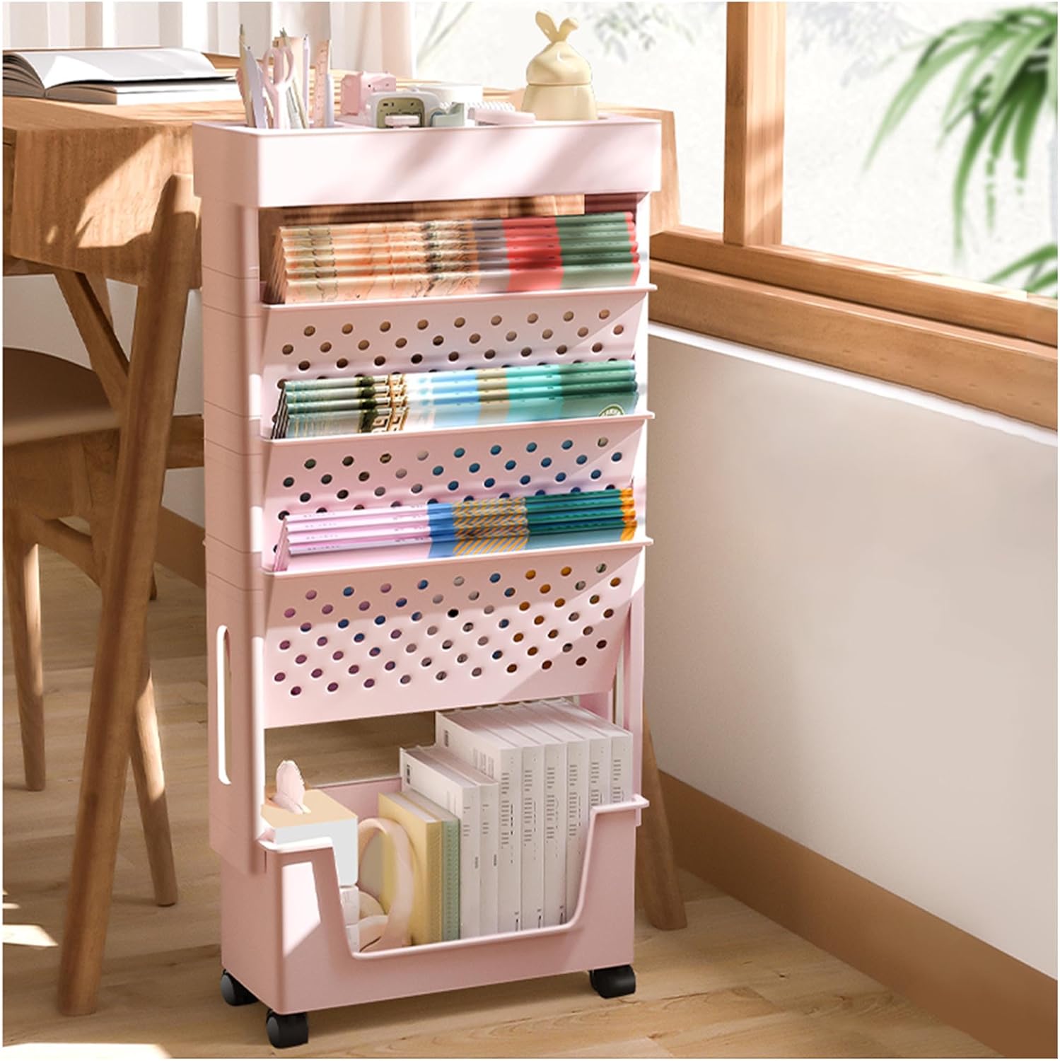 Amazon.com: Rotating Bookshelf with Wheels, Plastic 4 Tier Removable ...